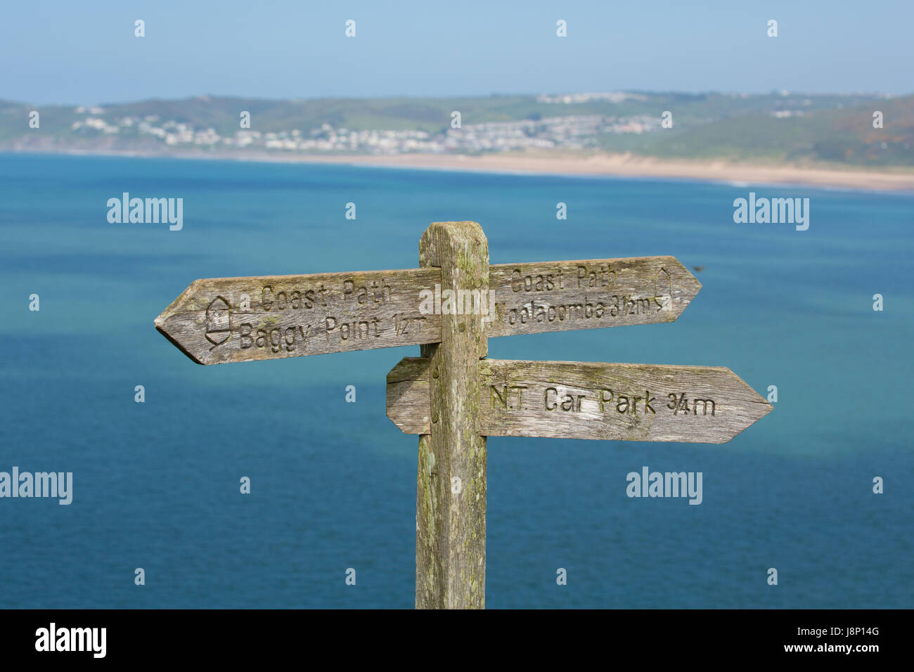 Coast path sign to Woolacome Devon England UK Stock Photo - Alamy