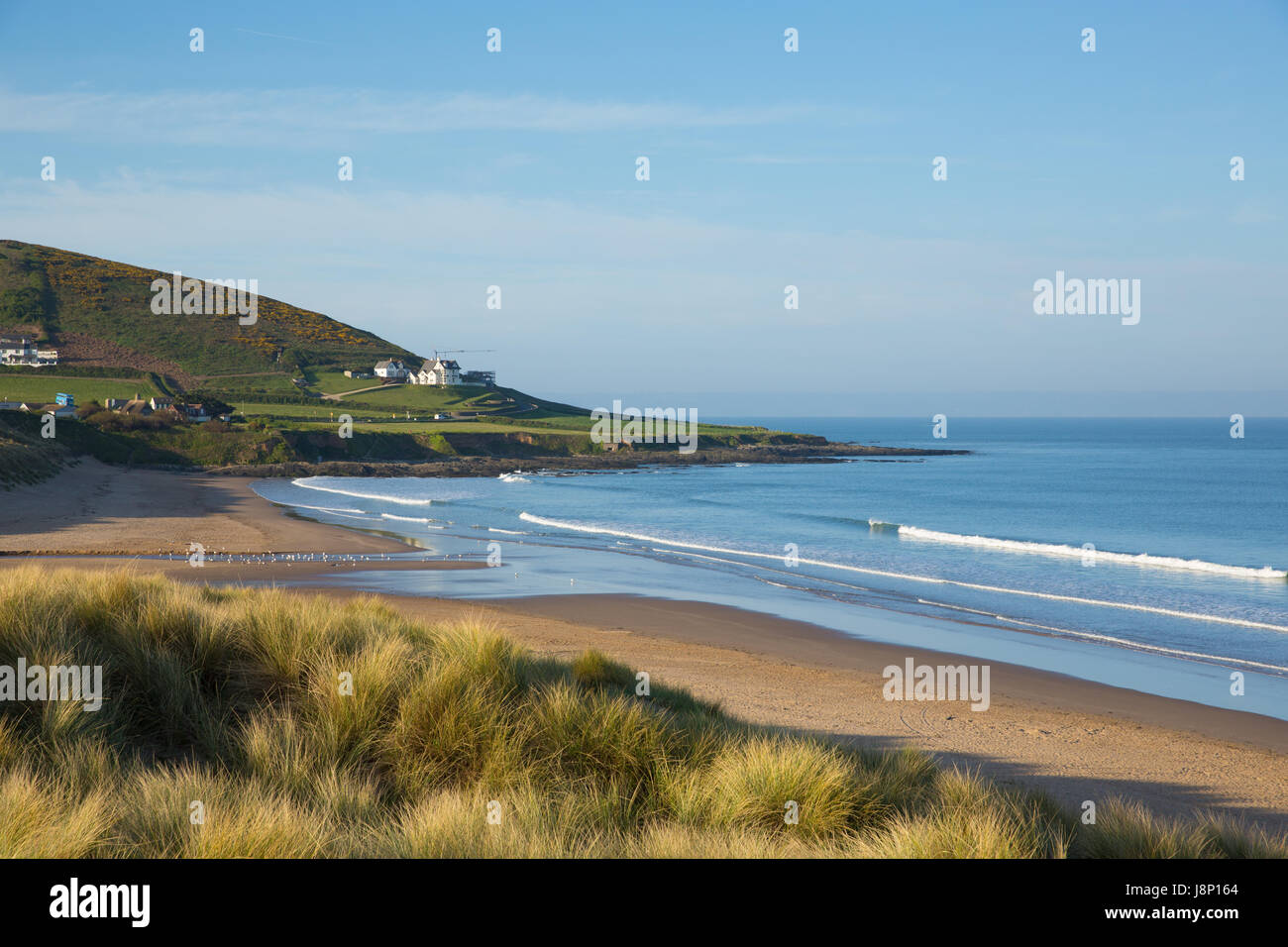 Croyde beach Devon England UK with sand dunes in summer with blue sky ...