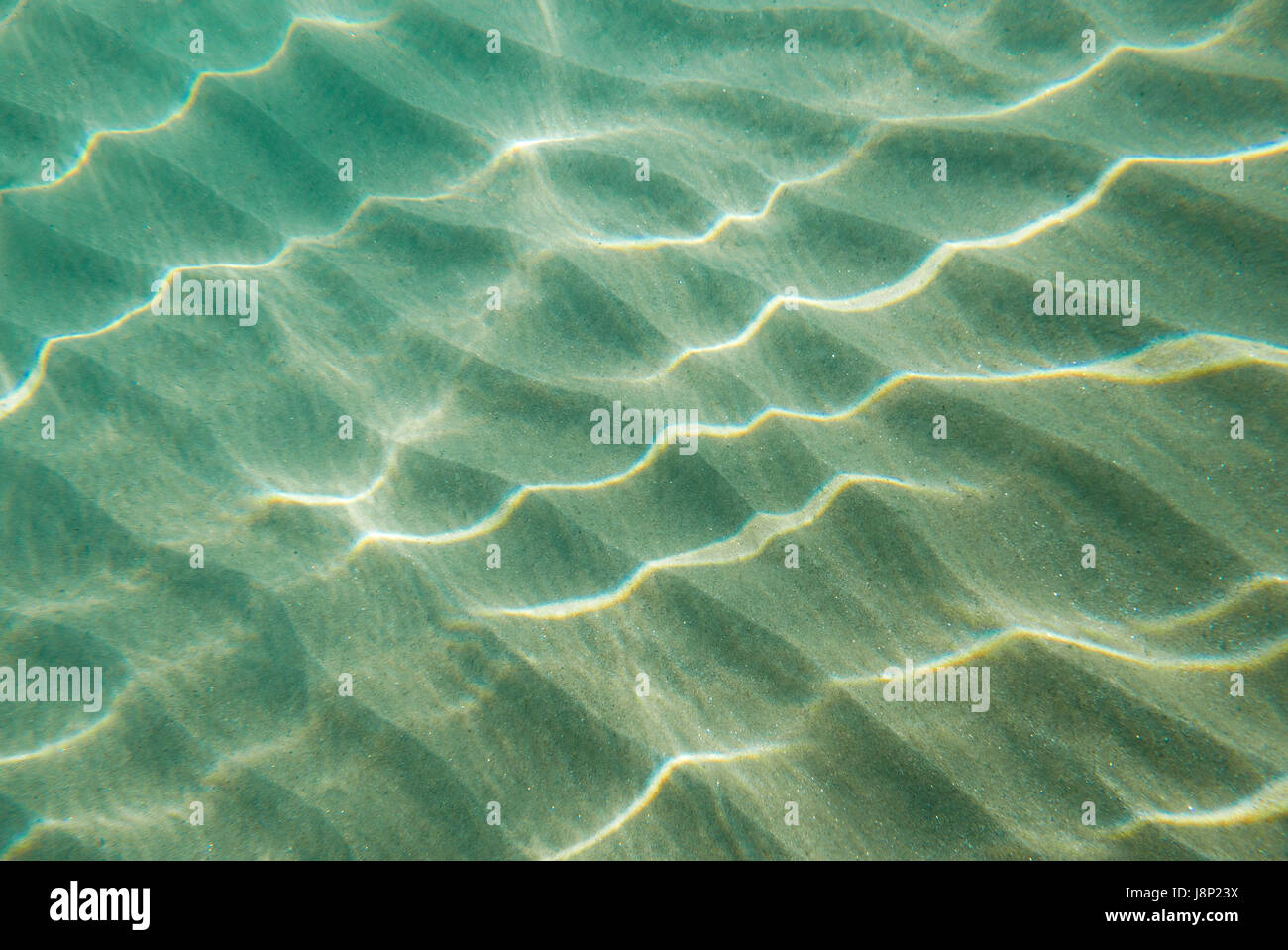 Background of shallow sea water with rippled sand bottom with ...