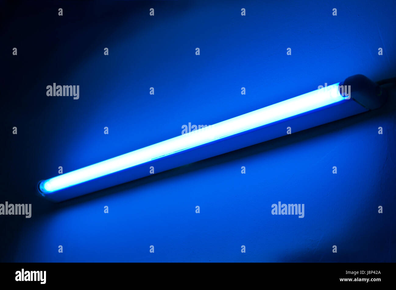 blue, wall, one, shiner, light, lamp, luminary, up, on, colored ...