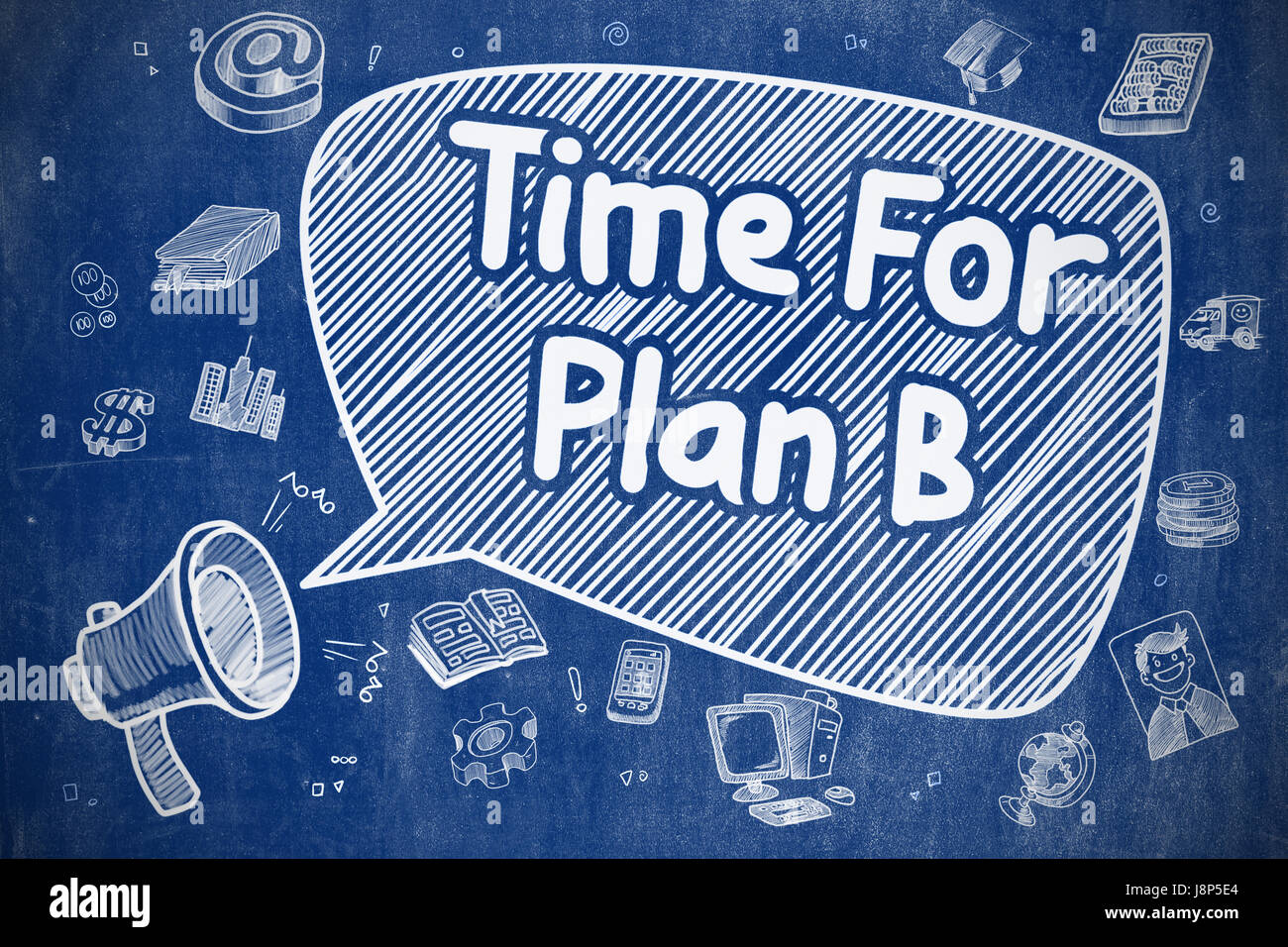 Time For Plan B - Cartoon Illustration on Blue Chalkboard Stock Photo ...