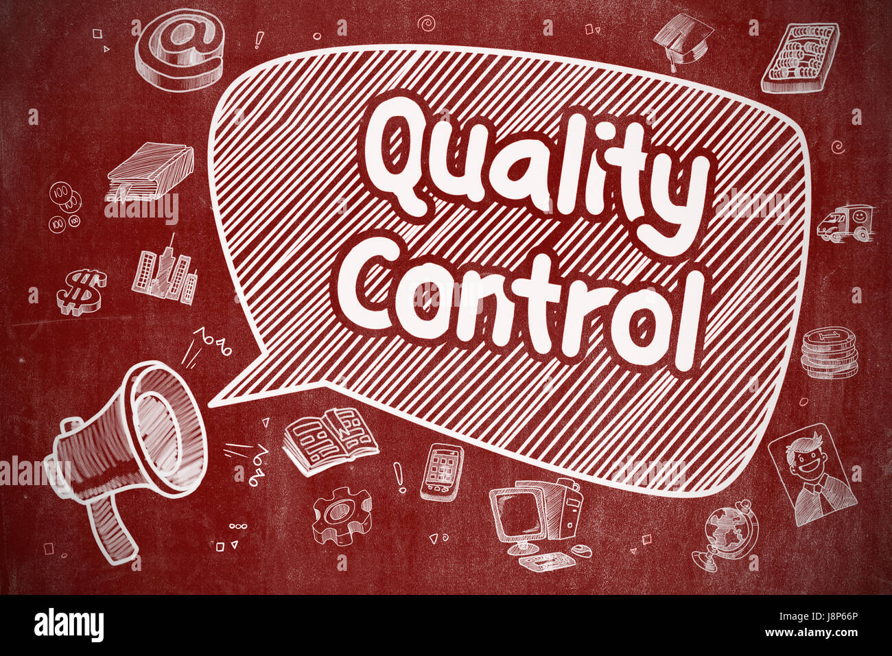 Quality Control - Hand Drawn Illustration on Red Chalkboard Stock Photo ...
