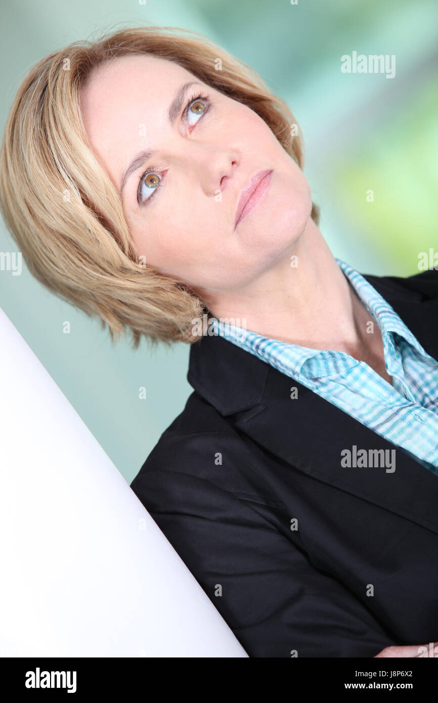 woman, portrait, expression, serious, thinking, reflective, blond ...