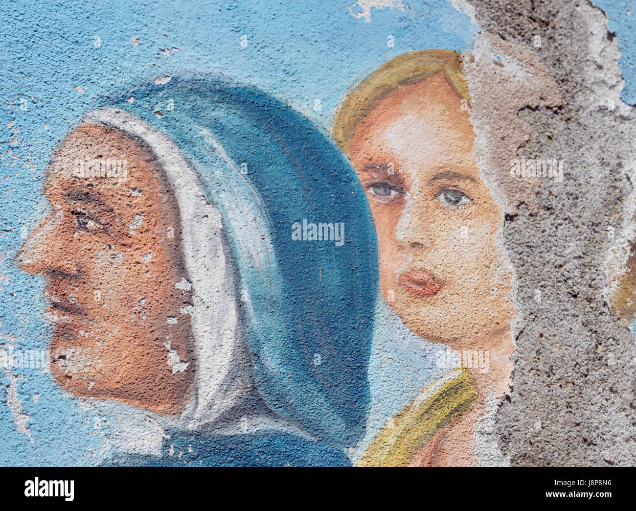 art, painting, wall, fissured, cracked, damaged, old, fresco, close ...