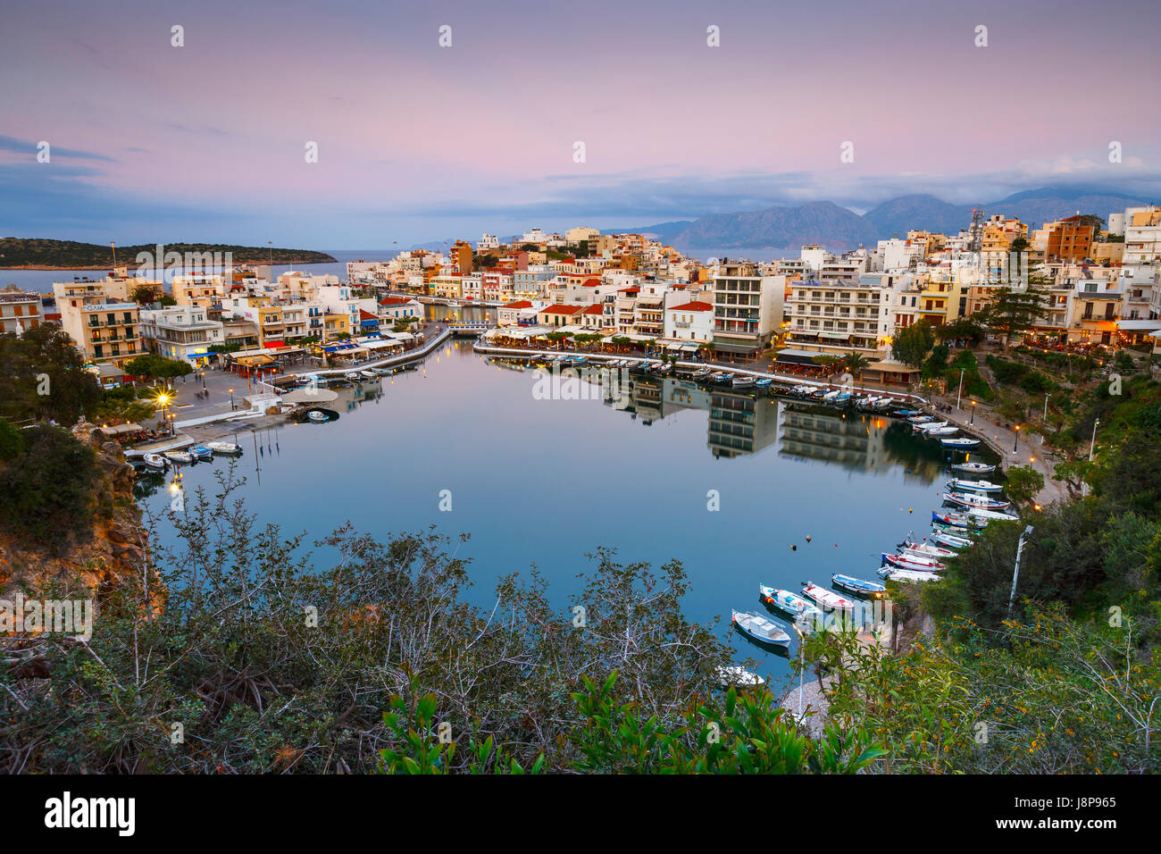 View of Agios Nikolaos and its harbor, Crete, Greece Stock Photo - Alamy