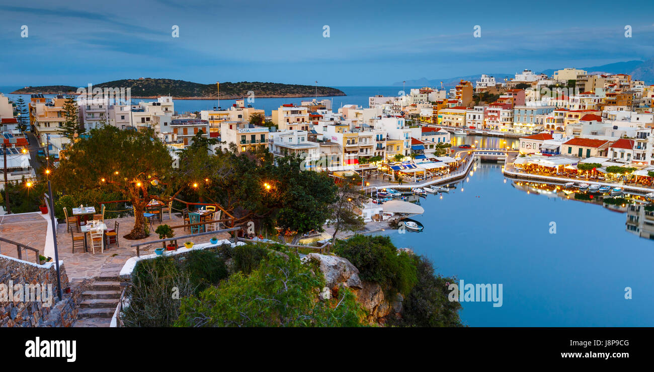 View of Agios Nikolaos and its harbor, Crete, Greece Stock Photo - Alamy