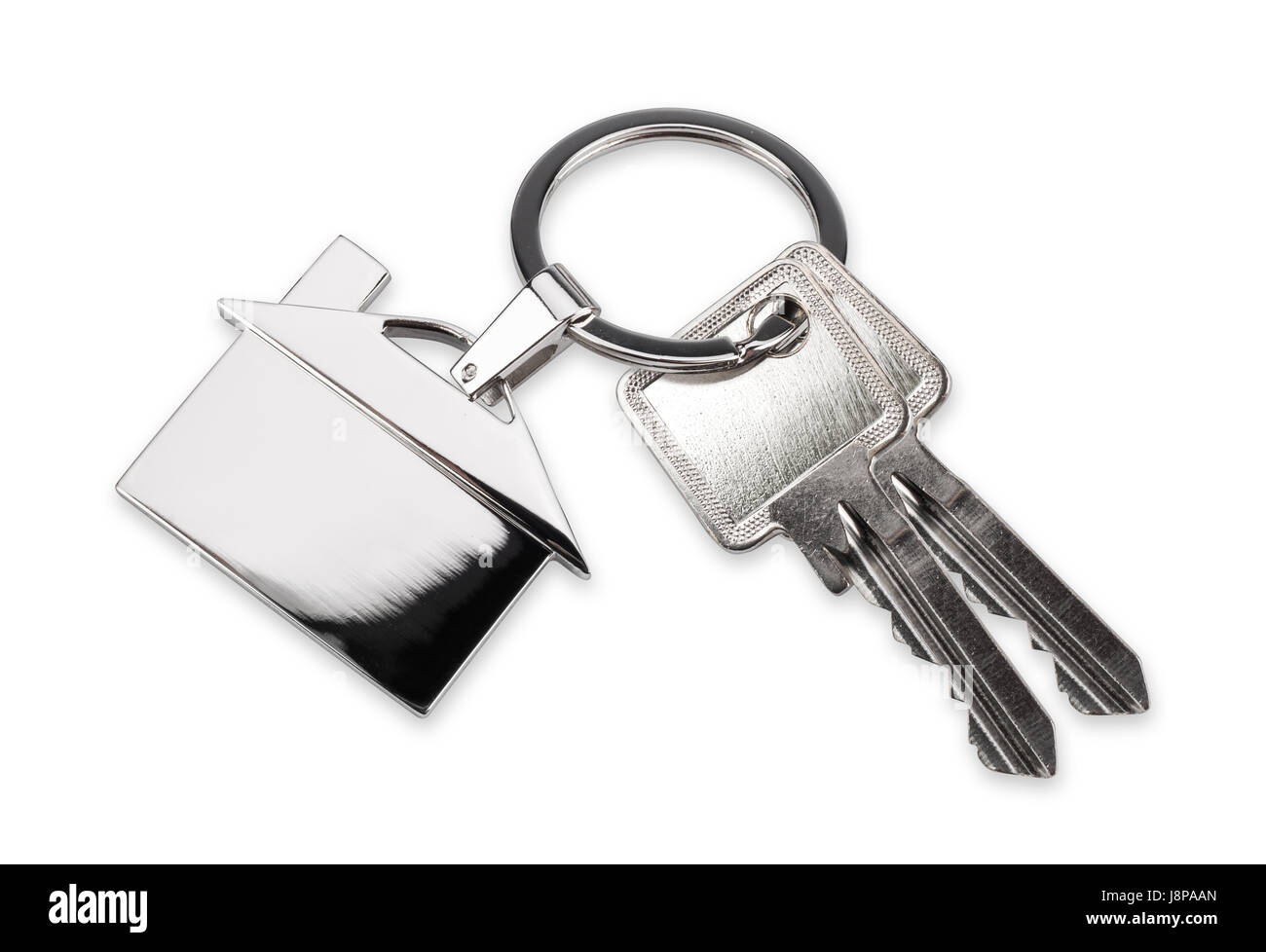 residential house home keys with metal silver chrome house keychain ...