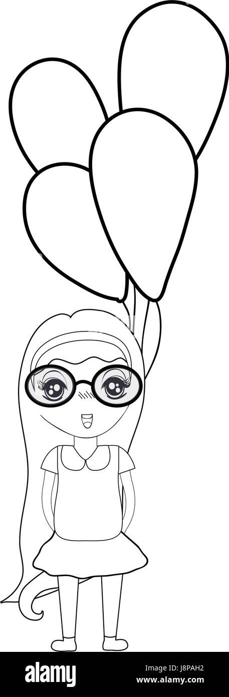 line pretty girl with hairstyle and balloons Stock Vector Image & Art ...