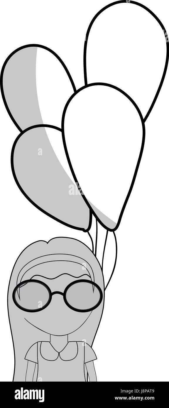 line pretty girl with hairstyle and balloons Stock Vector Image & Art ...