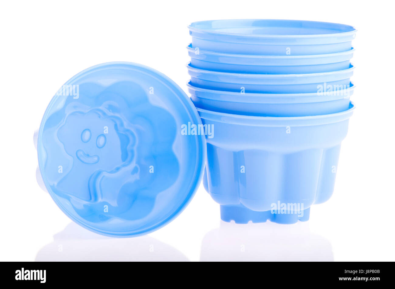 blue, isolated, cups, stack, plastic, synthetic material, group, white ...