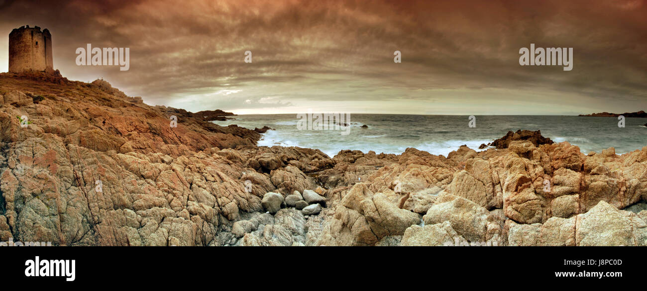 tower, sunset, sunrise, waves, rock, salt water, sea, ocean, water ...