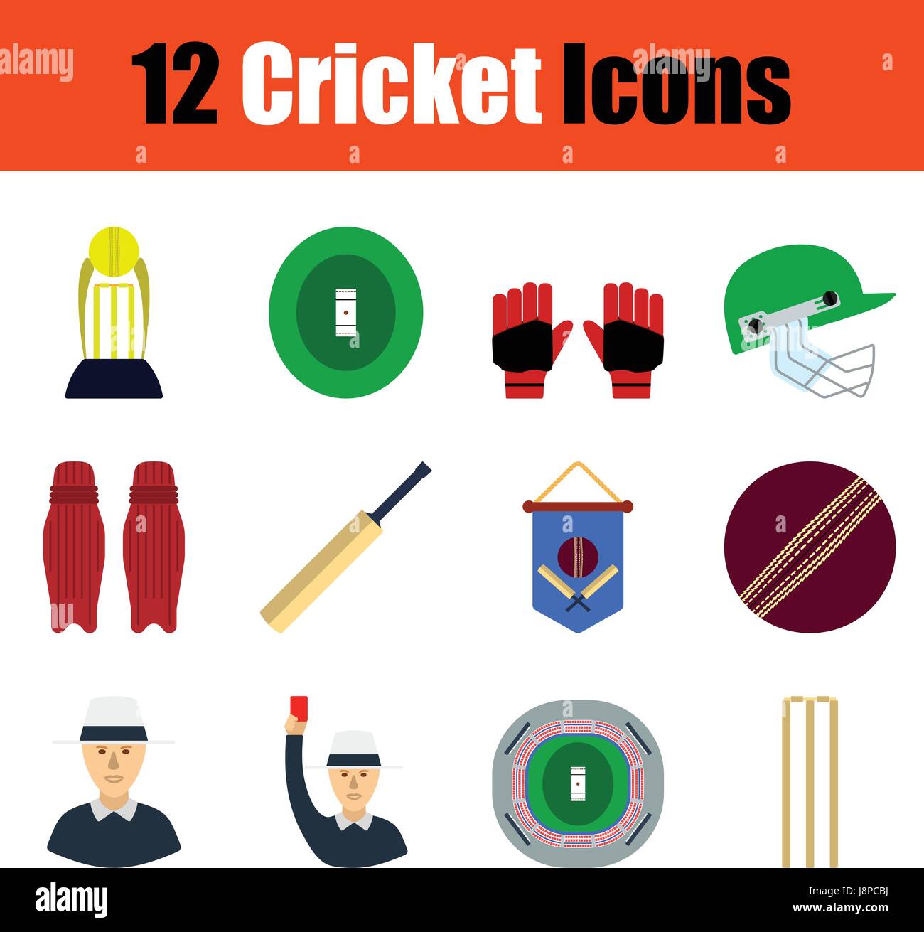Flat design cricket icon set in ui colors. Vector illustration Stock ...