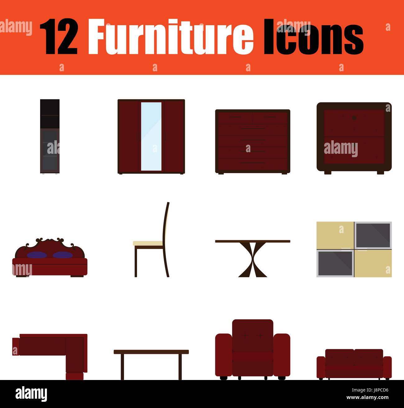 Flat design home furniture icon set in ui colors. Vector illustration ...