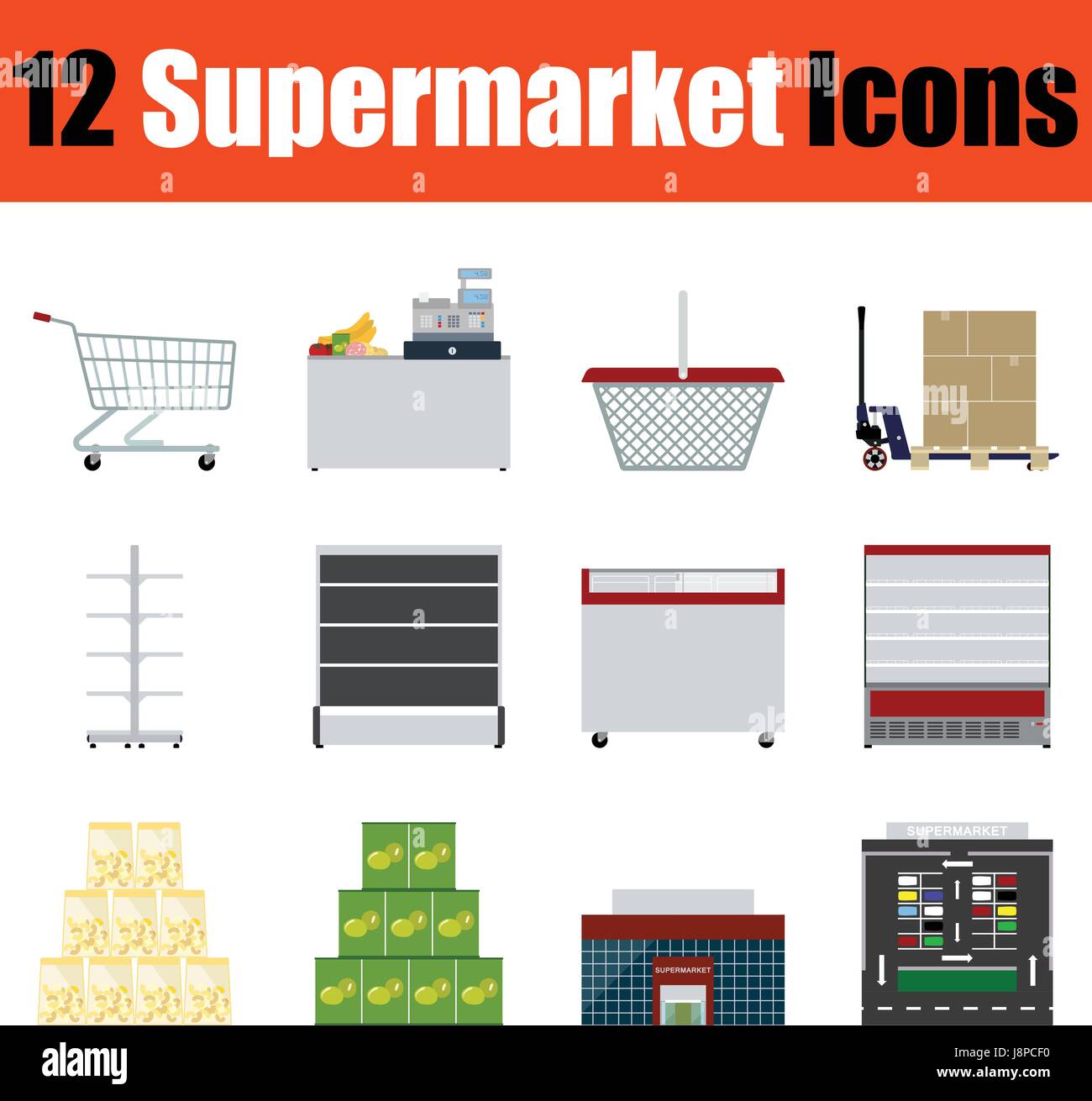 Flat design supermarket icon set in ui colors. Vector illustration ...