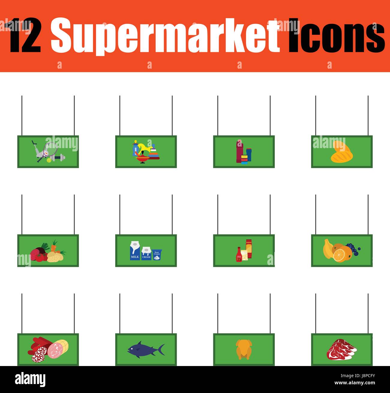 Flat design supermarket icon set in ui colors. Vector illustration ...
