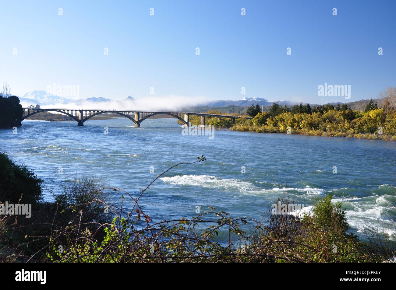 bridge, chile, south america, andes, unclouded, cloudless, river, water ...