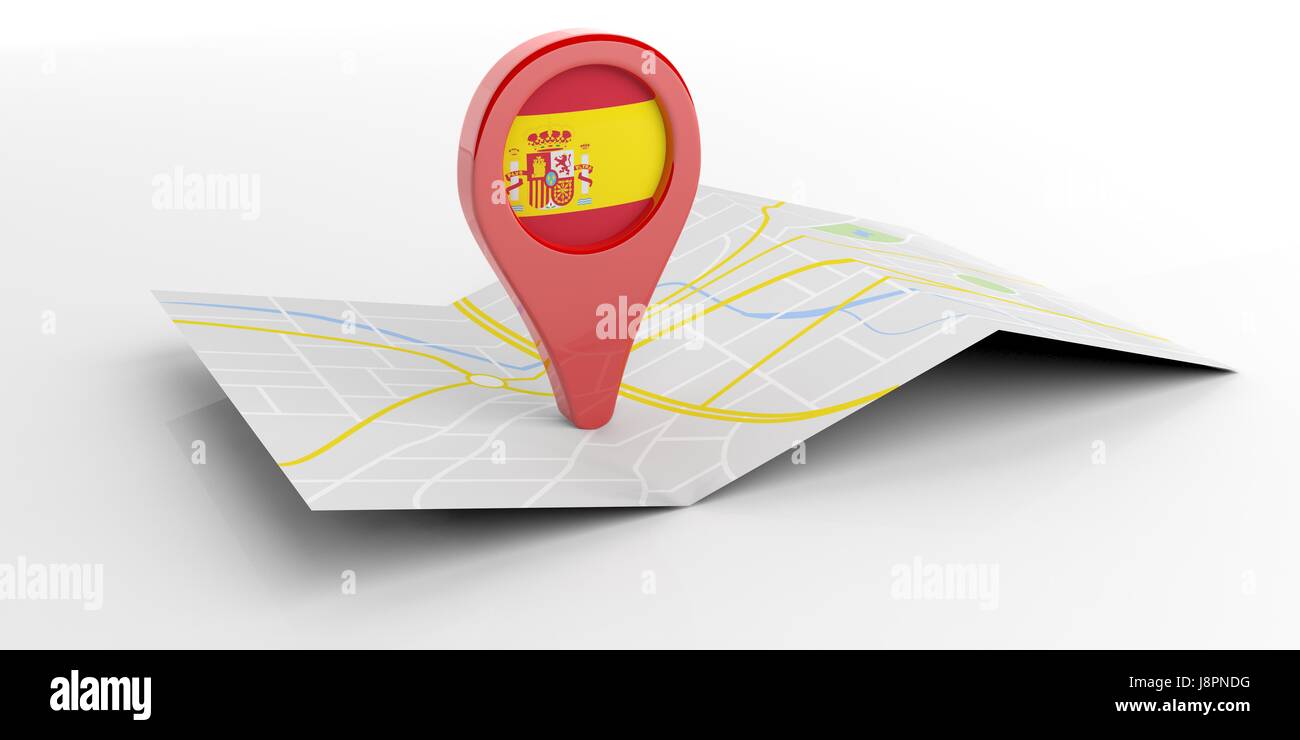 Spain map pointer isolated on white background. 3d illustration Stock ...