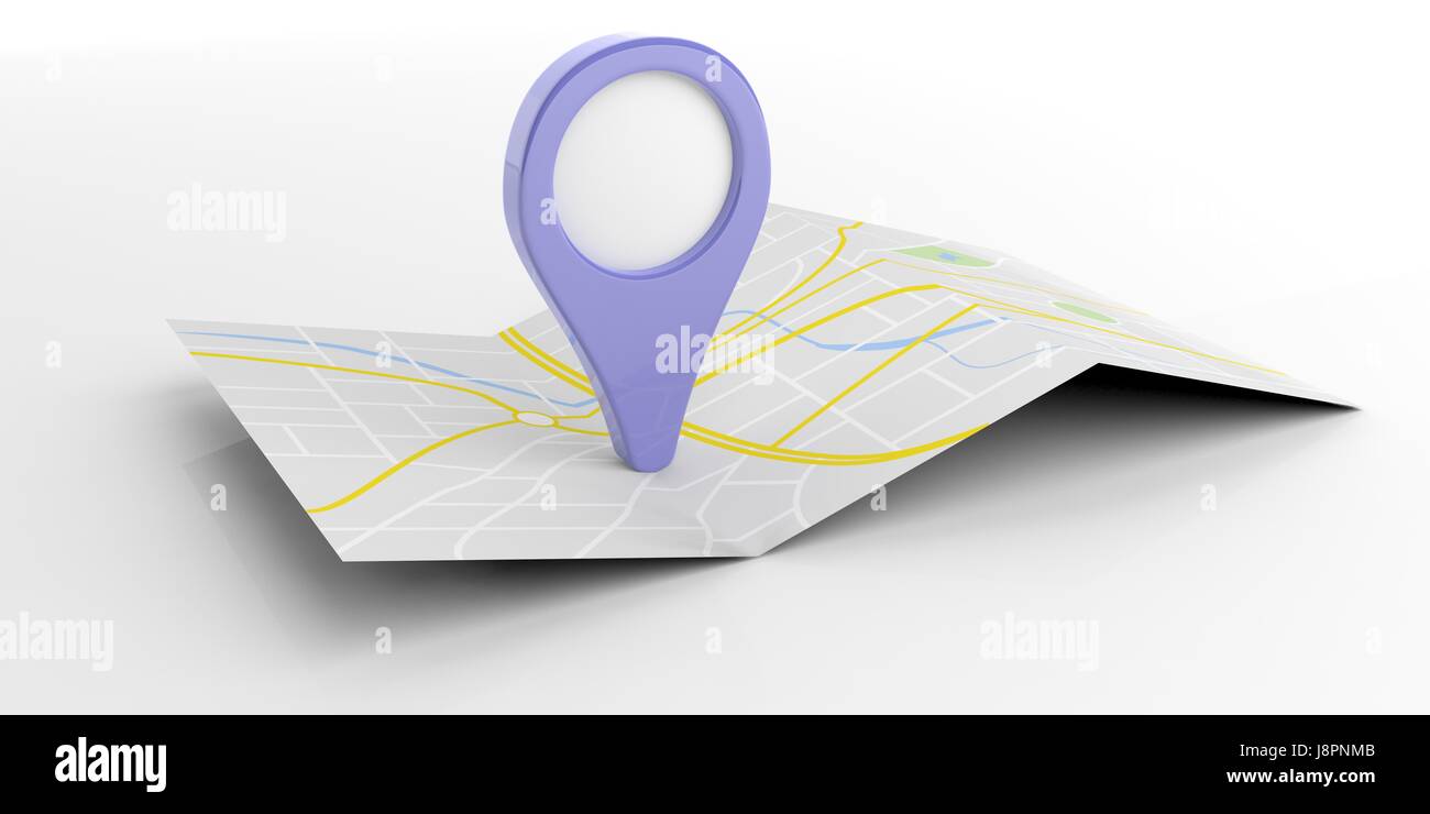 Travel and navigation planning concept - map pointer location. 3d ...