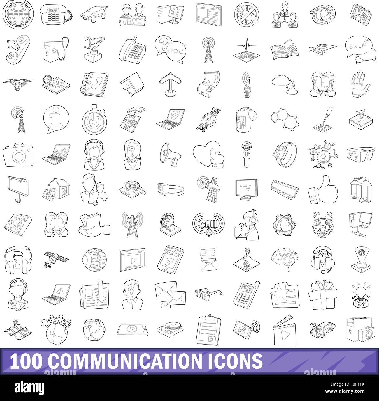 100 communication icons set, outline style Stock Vector Image & Art - Alamy