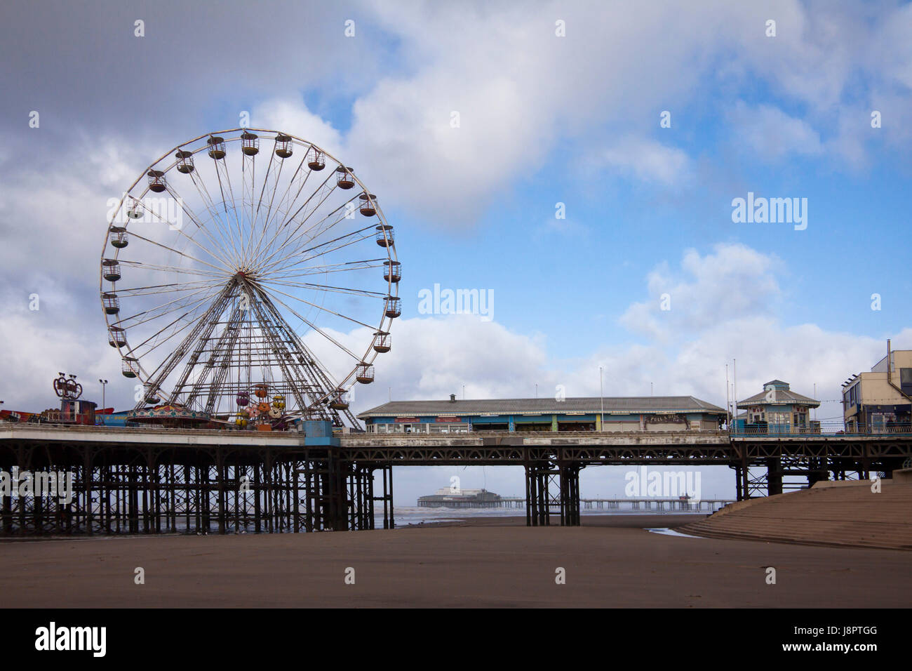 the south pier with the north pier showing through at blackpool Stock ...