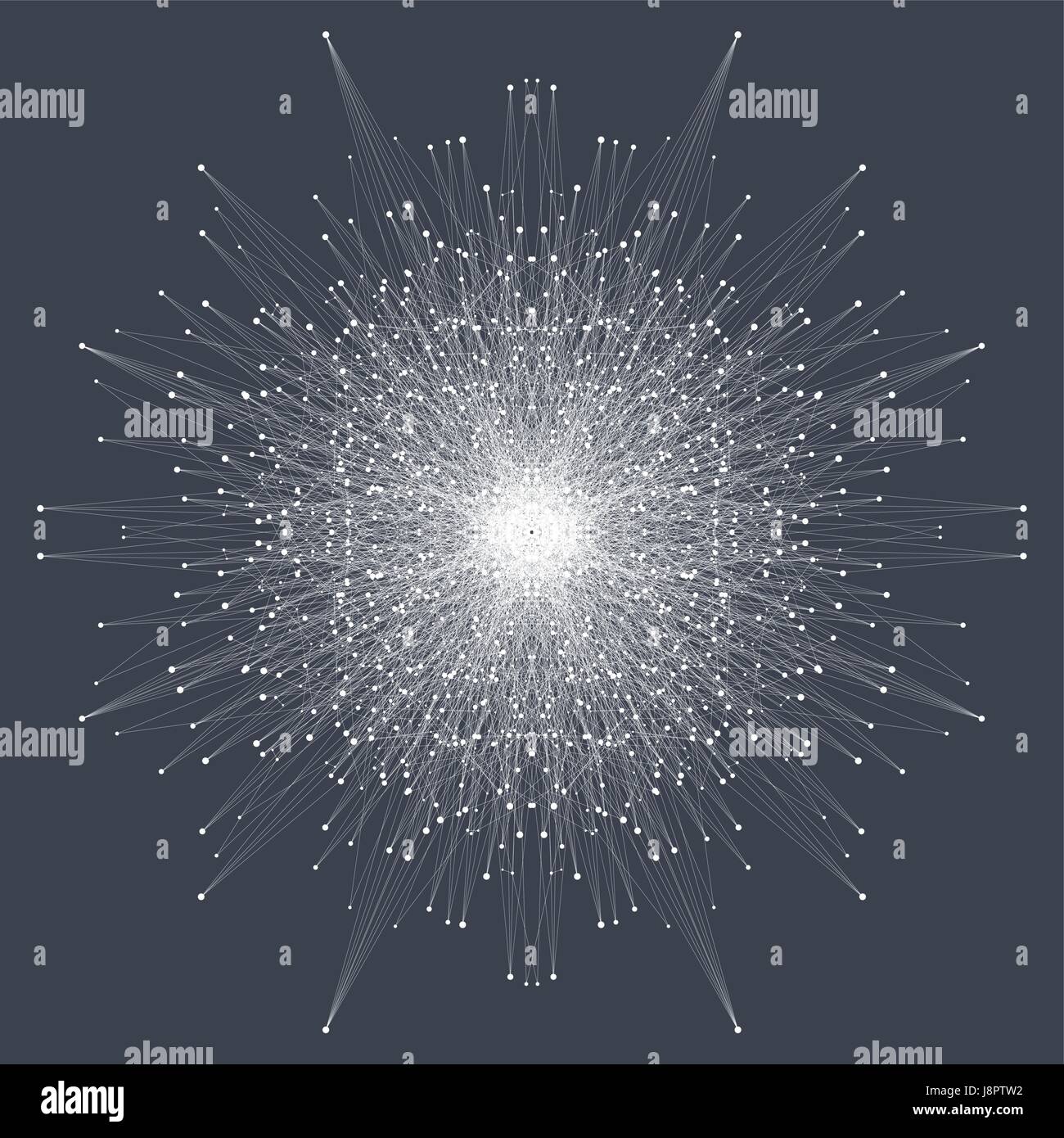 Fractal element with connected lines and dots. Big data complex. Particle compounds. Network ...