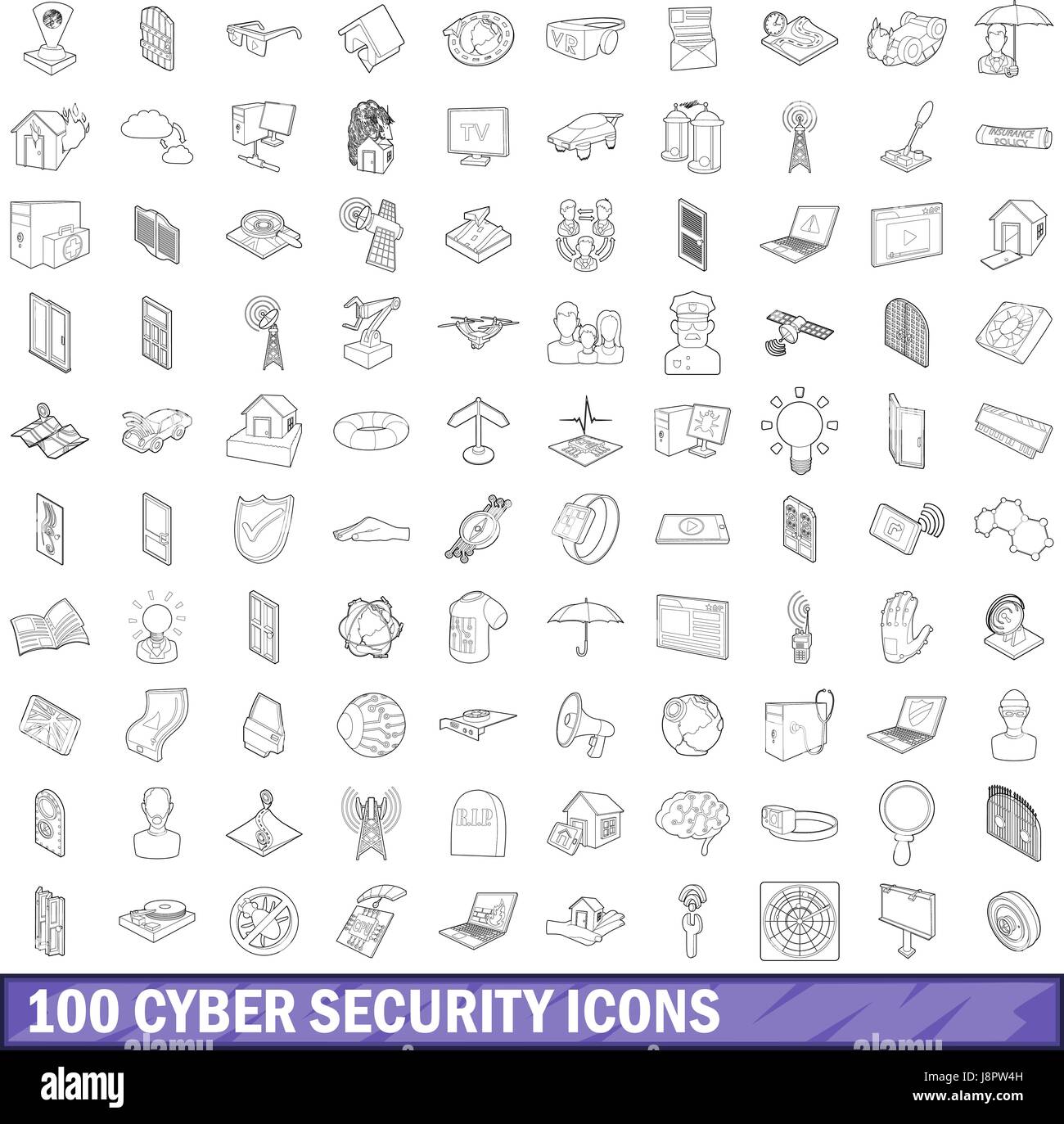 100 cyber security icons set, outline style Stock Vector Image & Art ...
