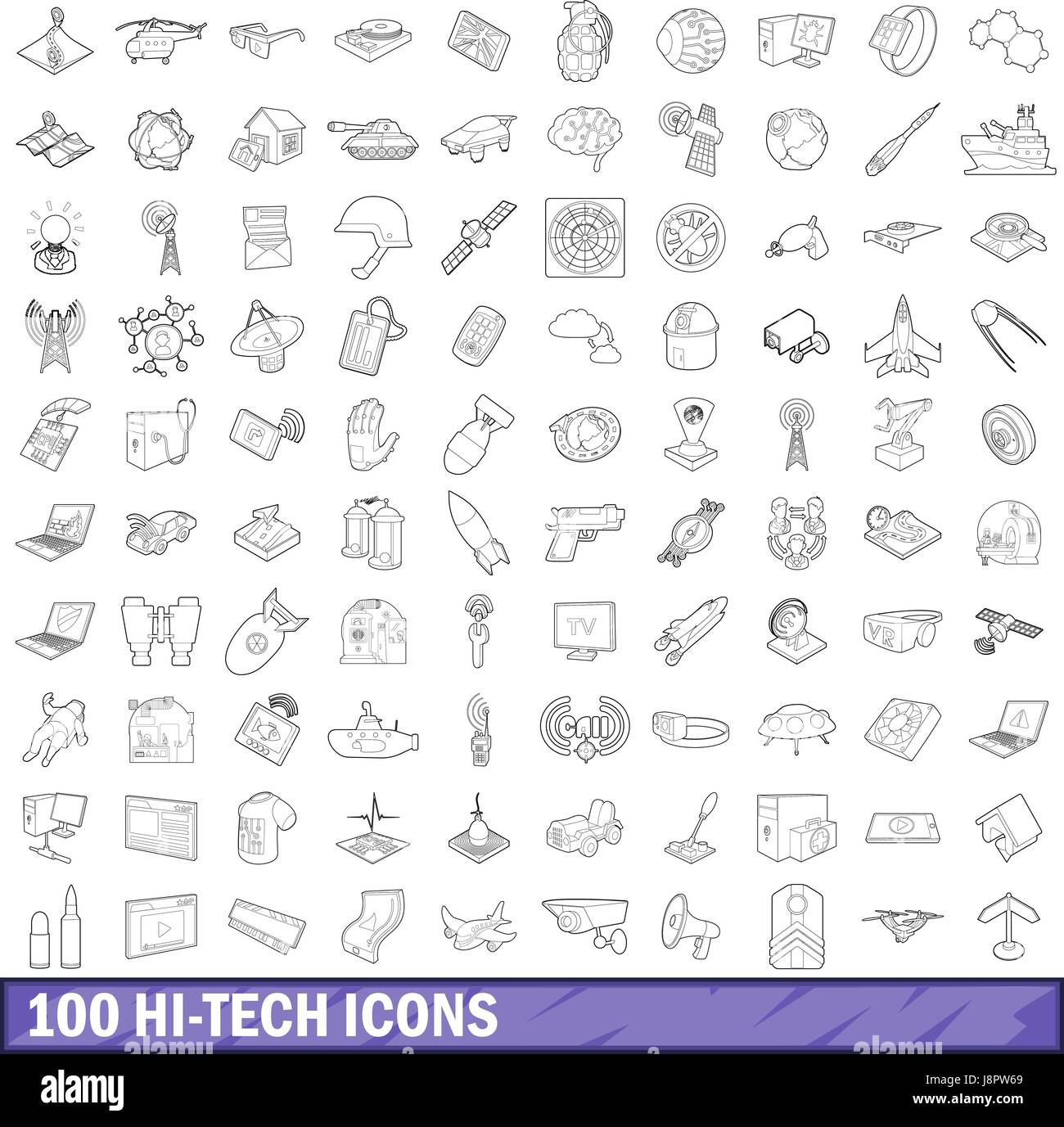 100 hi-tech icons set, outline style Stock Vector Image & Art - Alamy