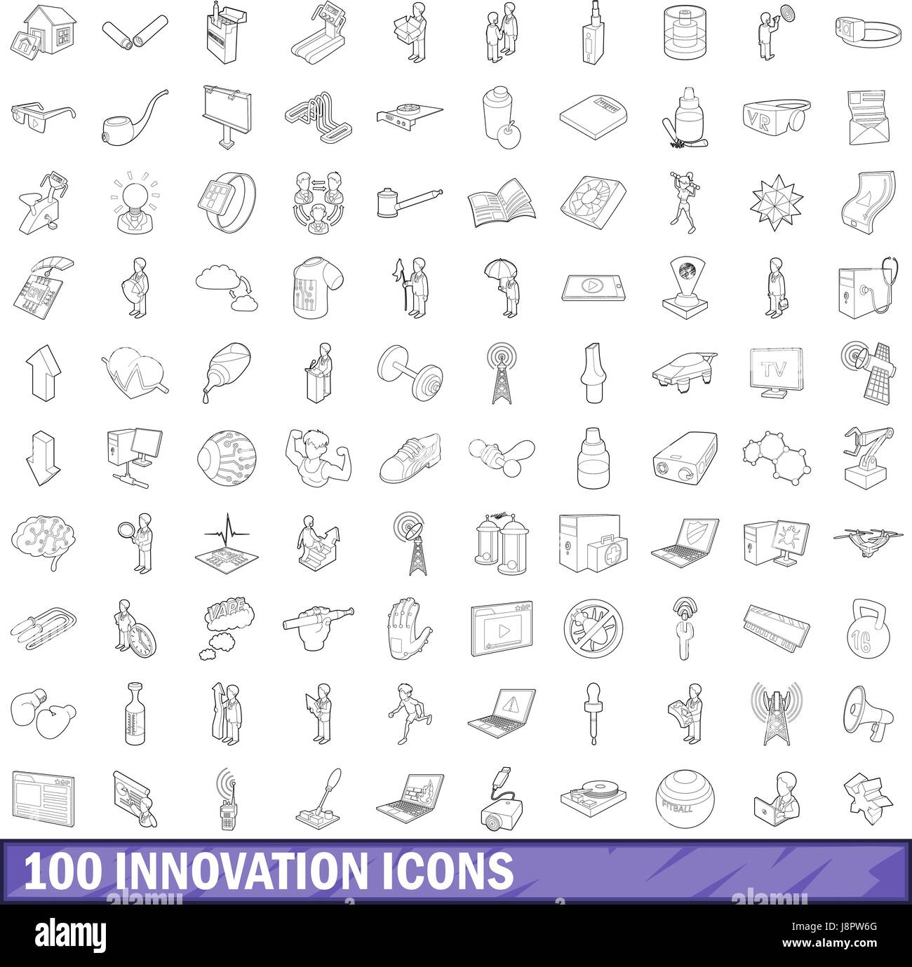 100 innovation icons set, outline style Stock Vector Image & Art - Alamy