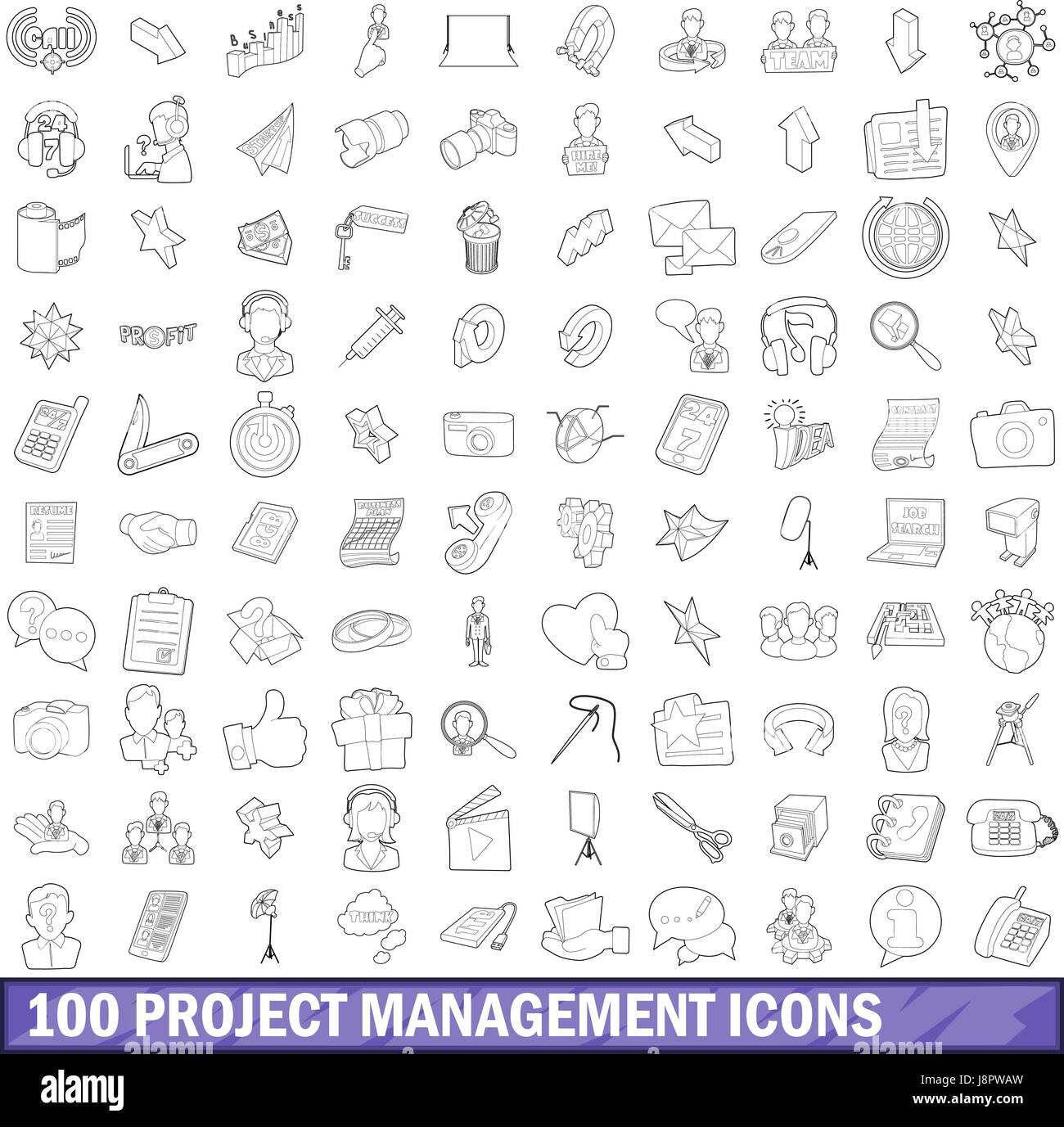 100 project management icons set, outline style Stock Vector Image ...