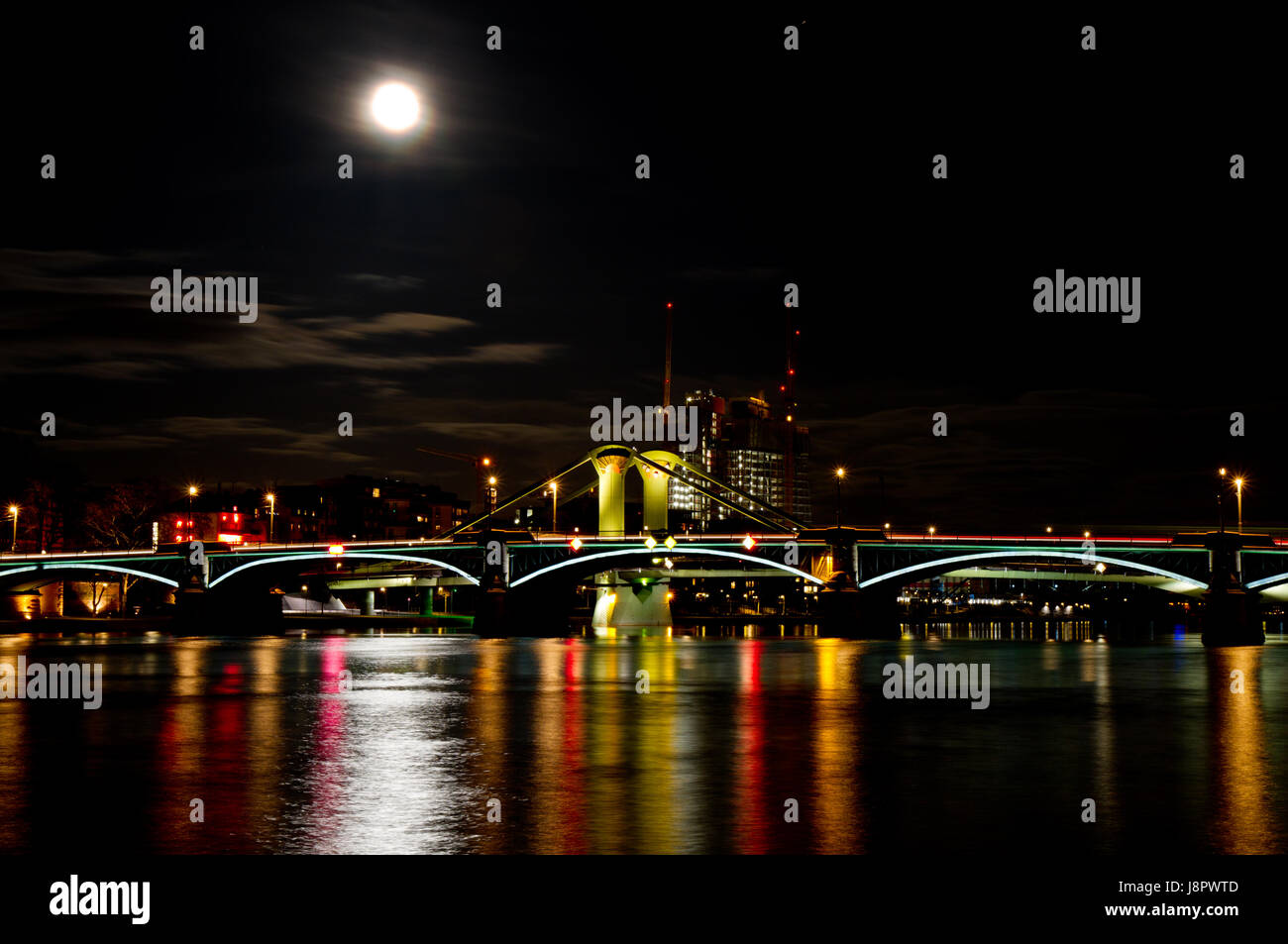 bridge, germany, german federal republic, full moon, illumination ...