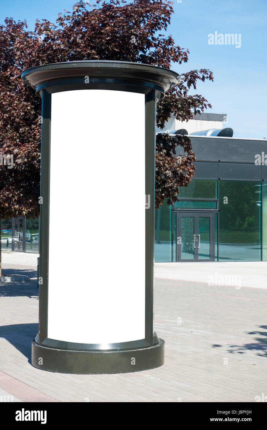 Mock up. Blank outdoor advertising column outdoors, public information ...
