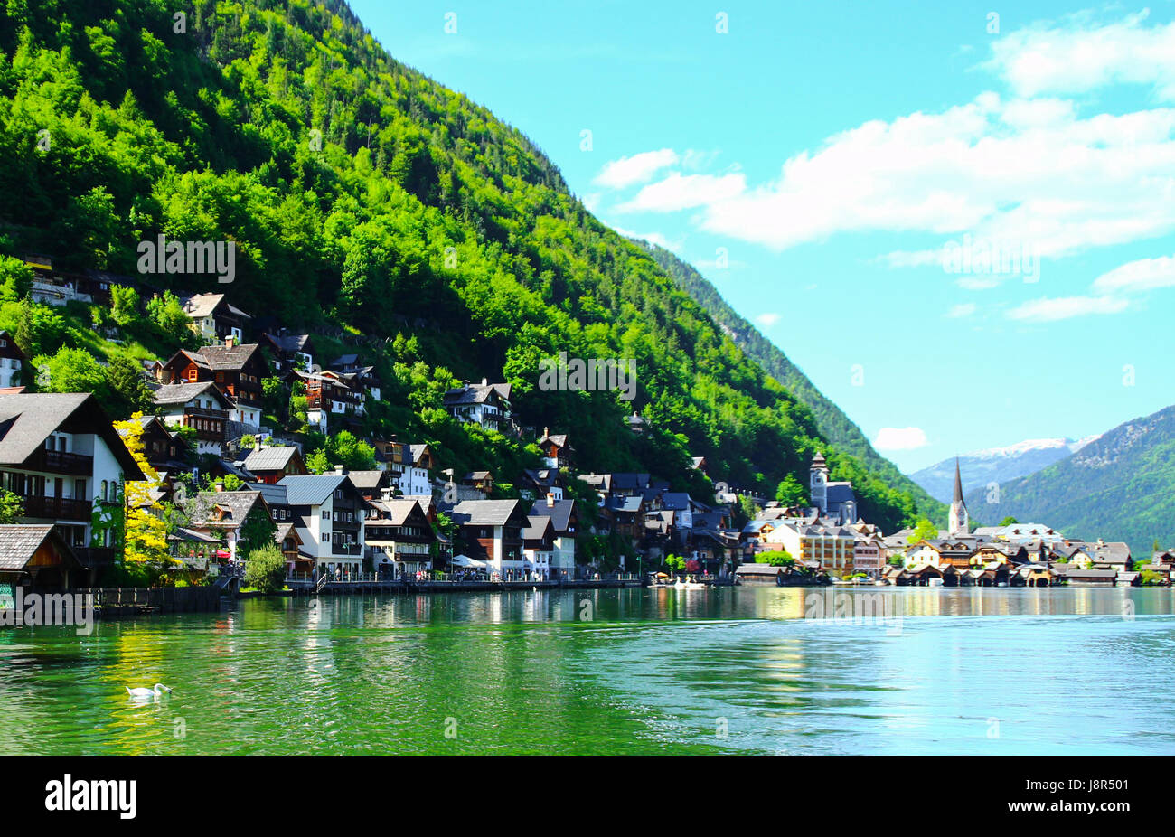 One of the most beautiful Alpine villages Hallstat in Austria Stock ...