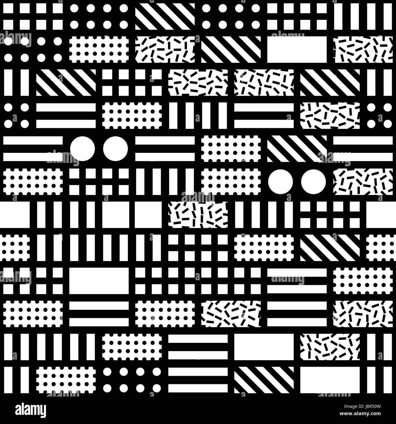 Decorative Geometric Shapes Tiling Monochrome Trendy Irregular Pattern Abstract Black And