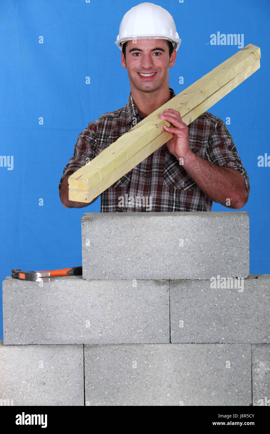 blue, build, closeup, blank, european, caucasian, carpenter, builder ...