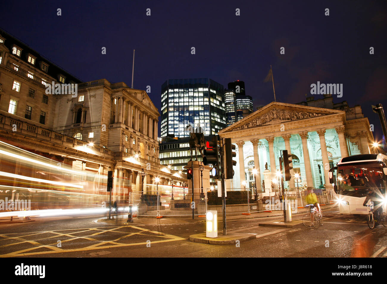 bank, lending institution, night, nighttime, europe, stock exchange ...