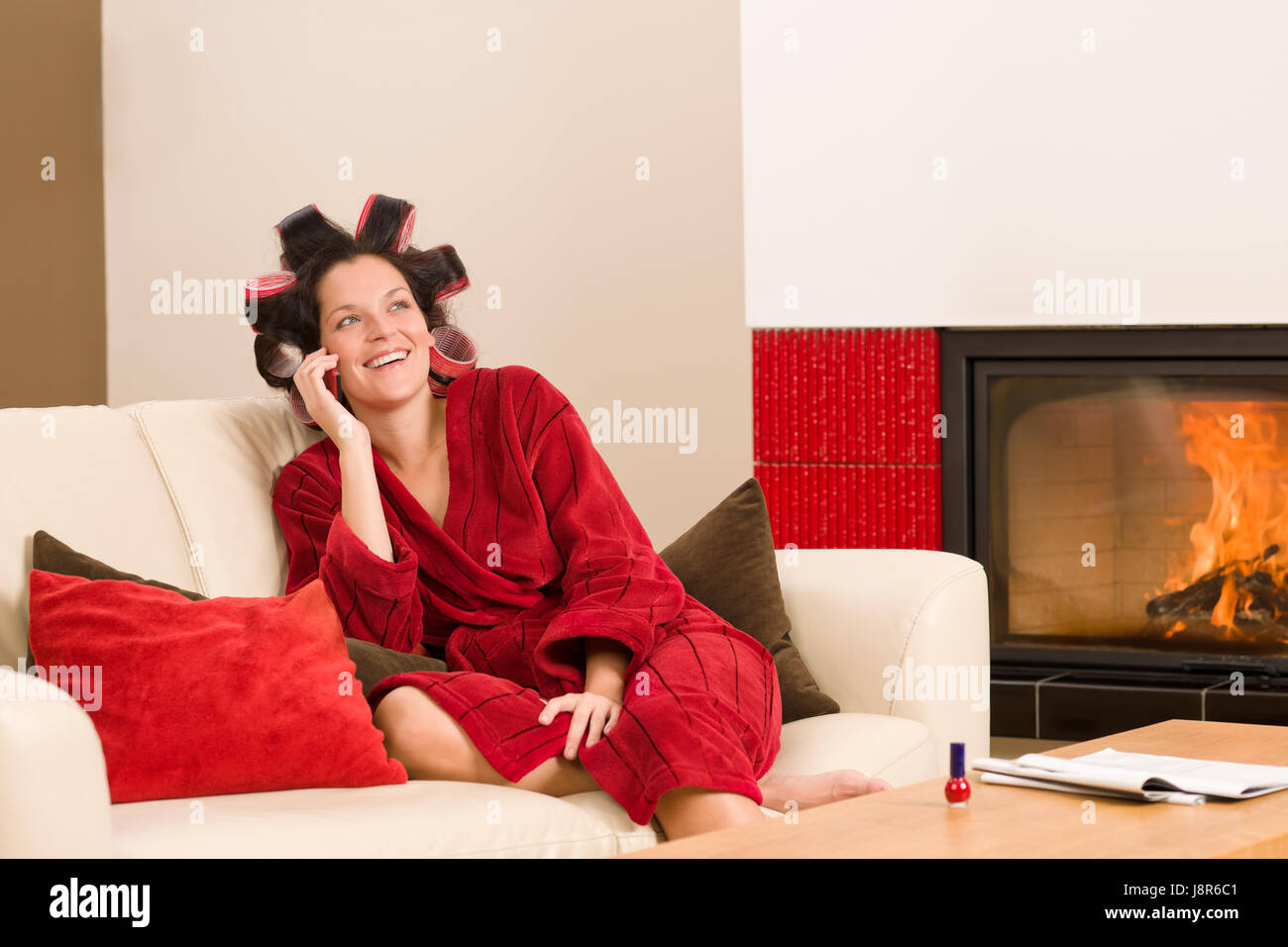 woman, lifestyle, relaxation, fireplace, stove, burning, young, younger ...