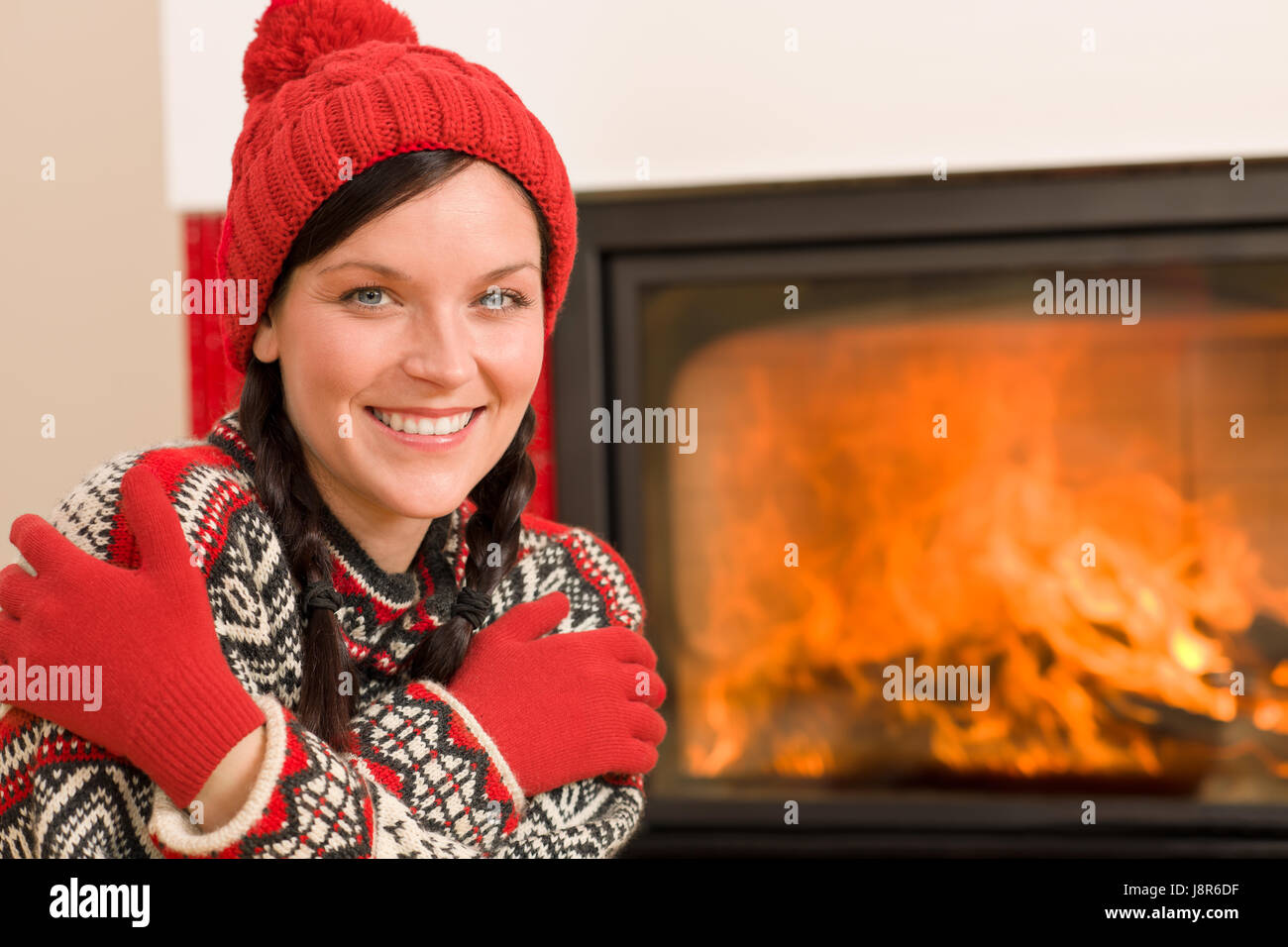 woman, lifestyle, relaxation, fireplace, stove, luxury, expenditure ...