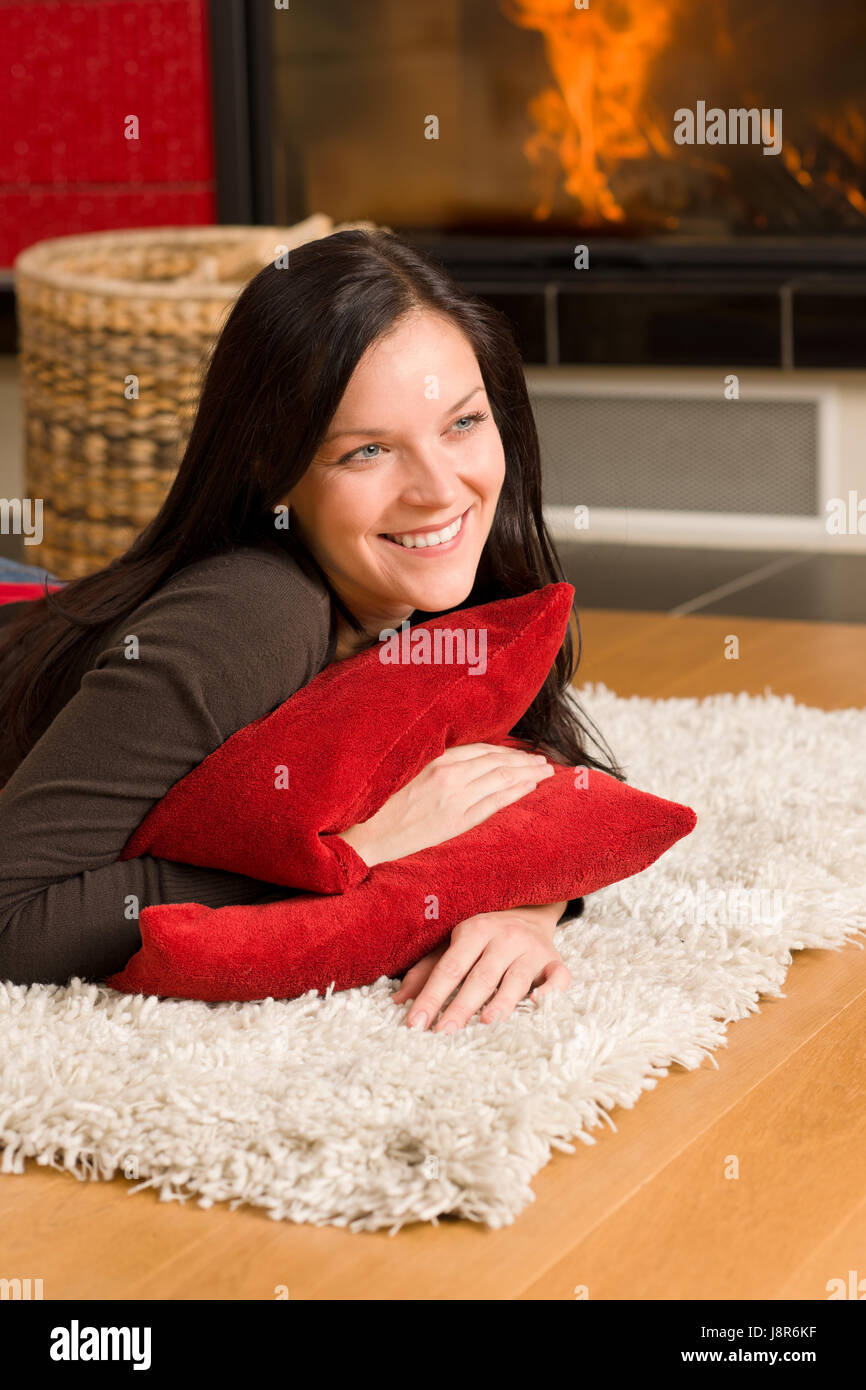 woman, lifestyle, relaxation, fireplace, stove, luxury, expenditure ...