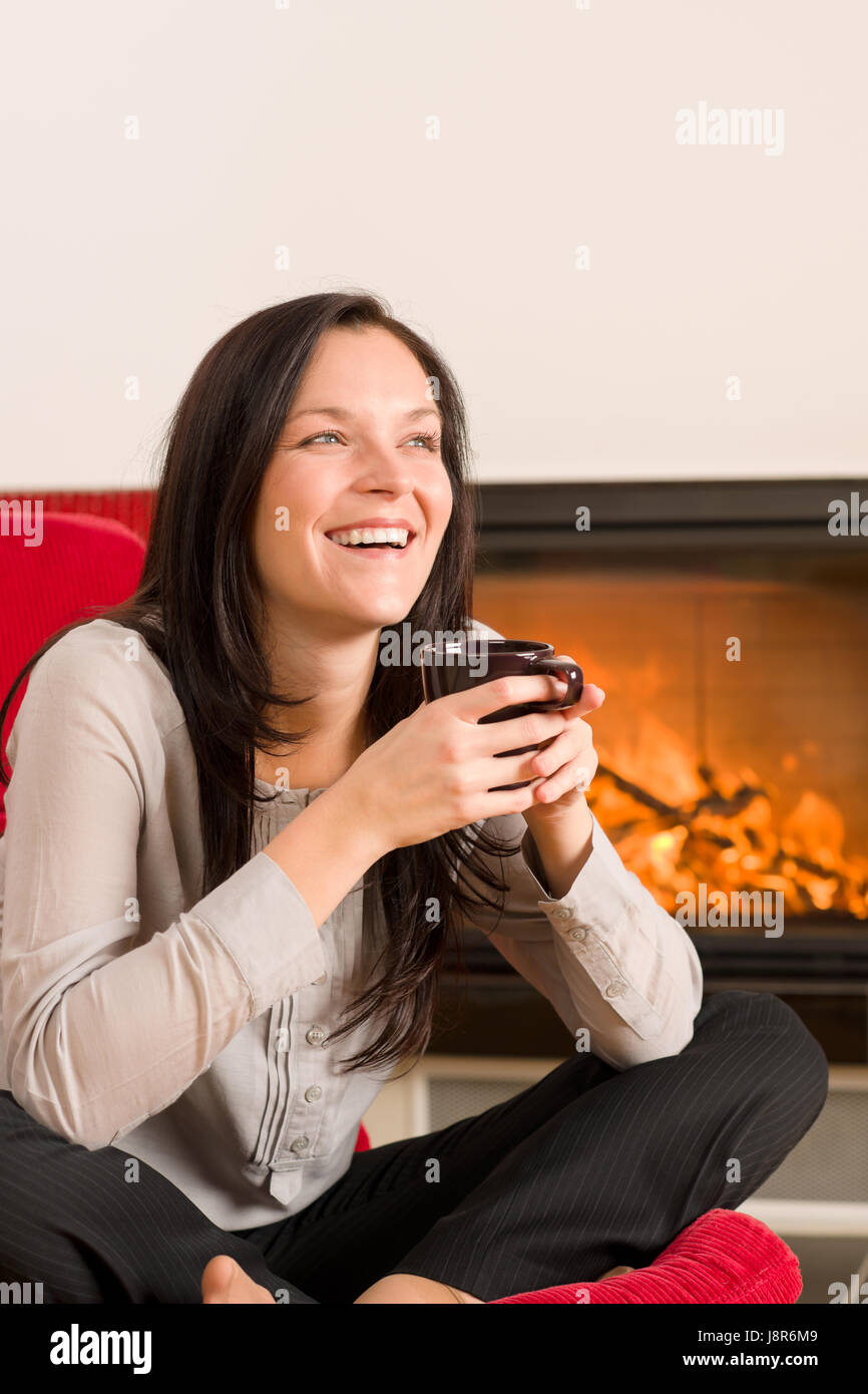 woman, lifestyle, relaxation, fireplace, stove, luxury, expenditure ...