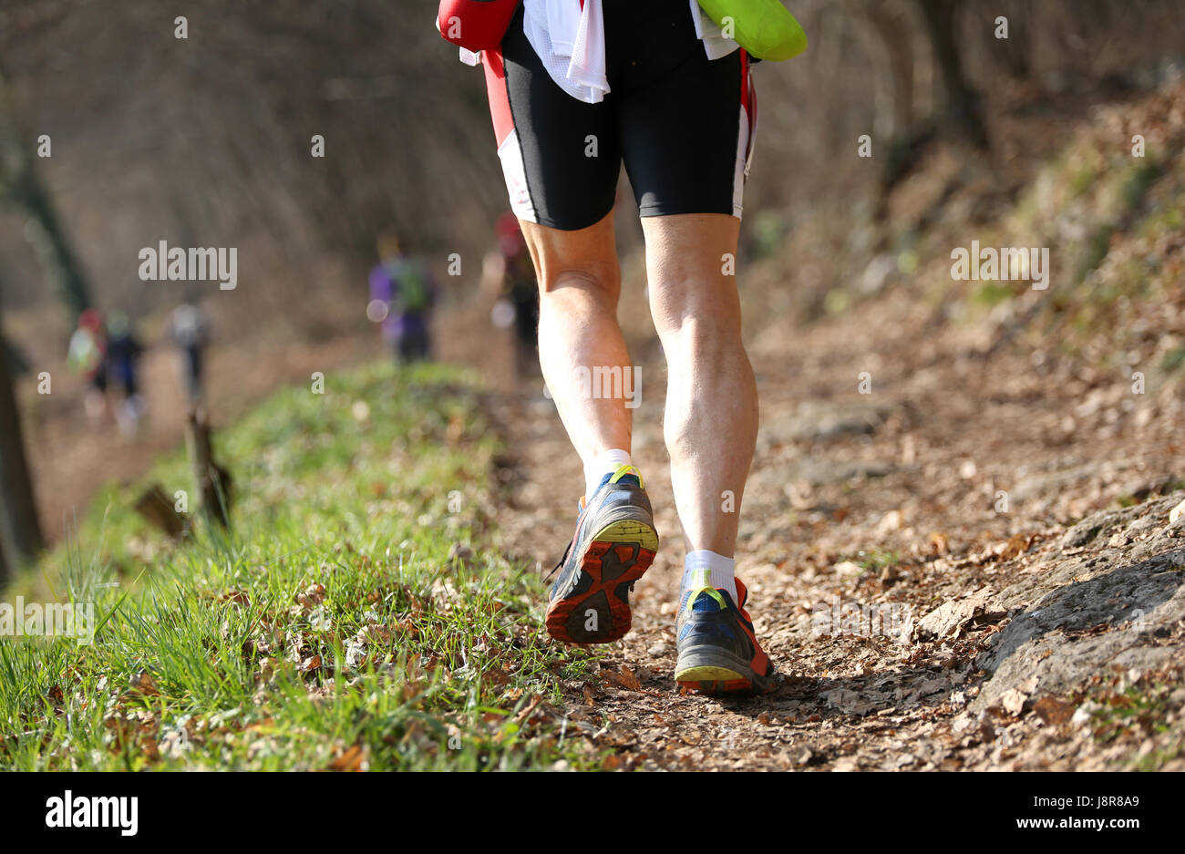 Athlete runner legs from behind with sporty clothes during the racing ...