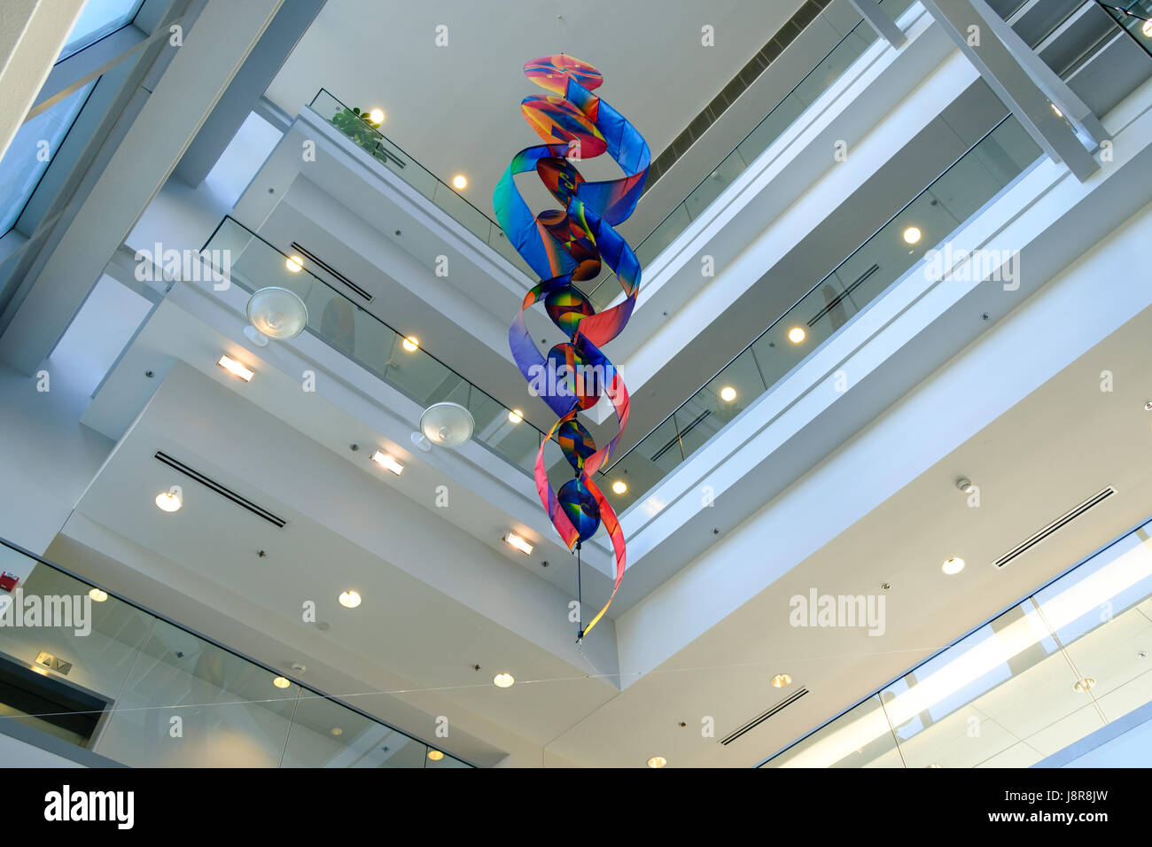 Colorful mobile hanging in atrium of SAS Hall, home of Department of ...