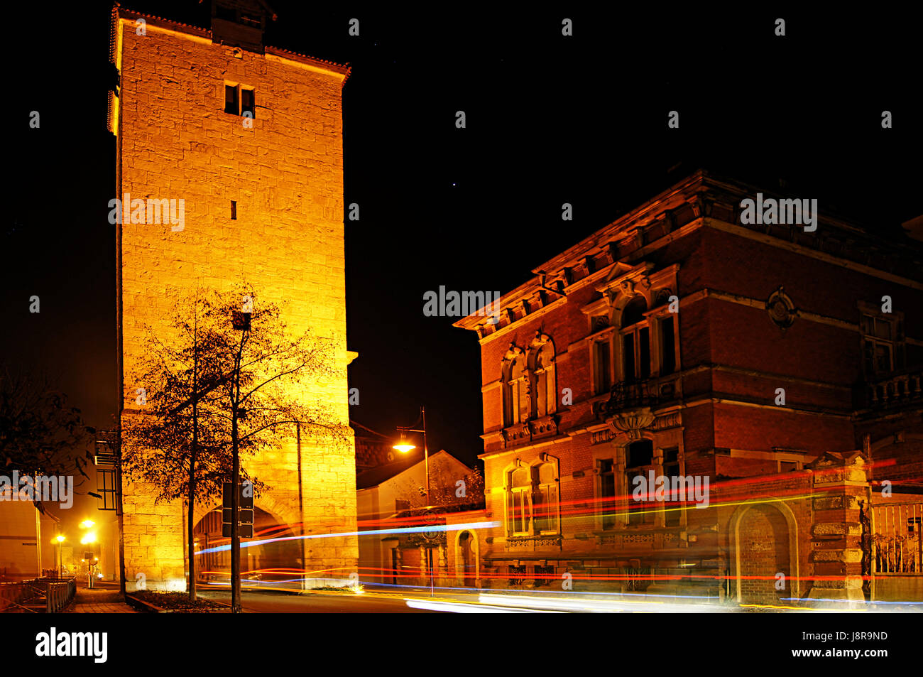 house, building, tower, historical, night, nighttime, night photograph ...