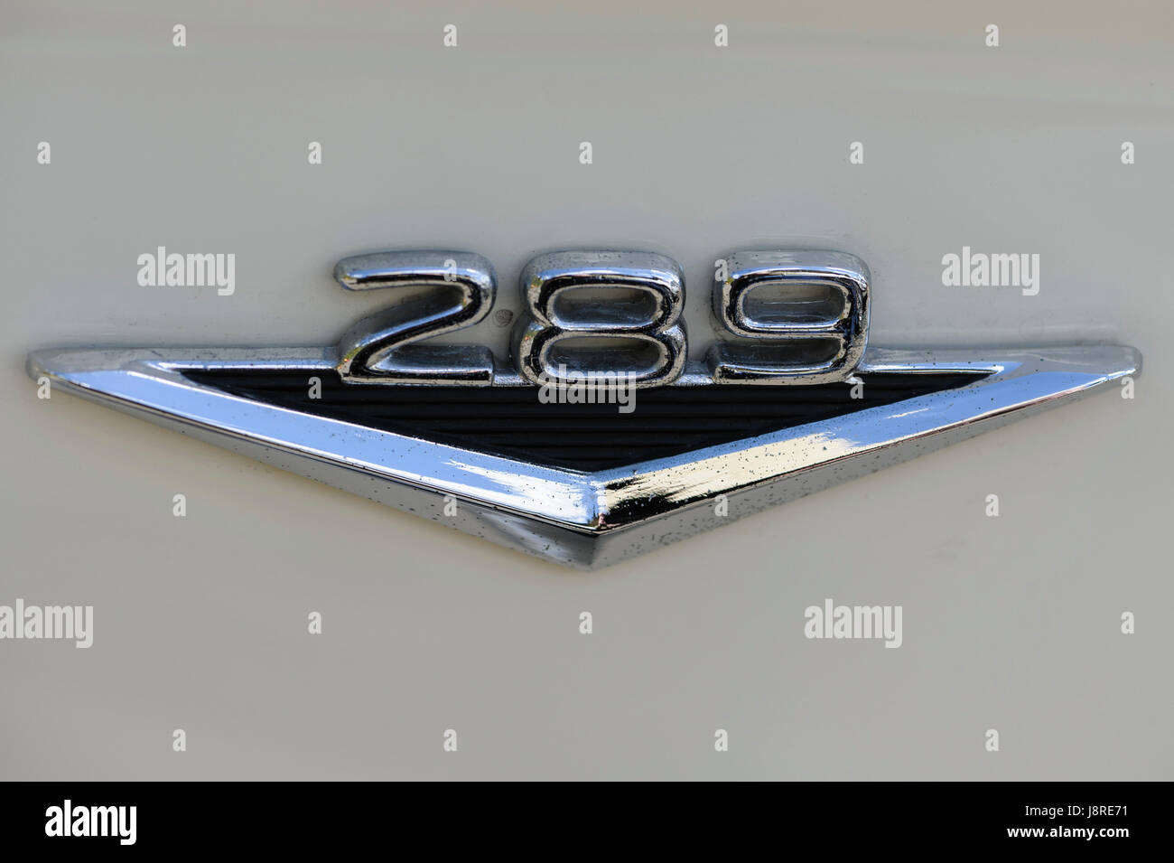289 cubic inch V8 logo badge on from wing of Ford Mustang sports car ...