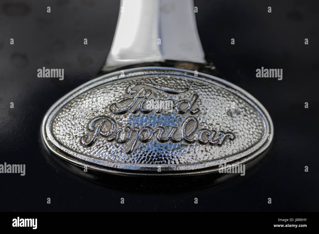 Badge / logo on bonnet (hood) of a Ford Popular saloon car Stock Photo ...