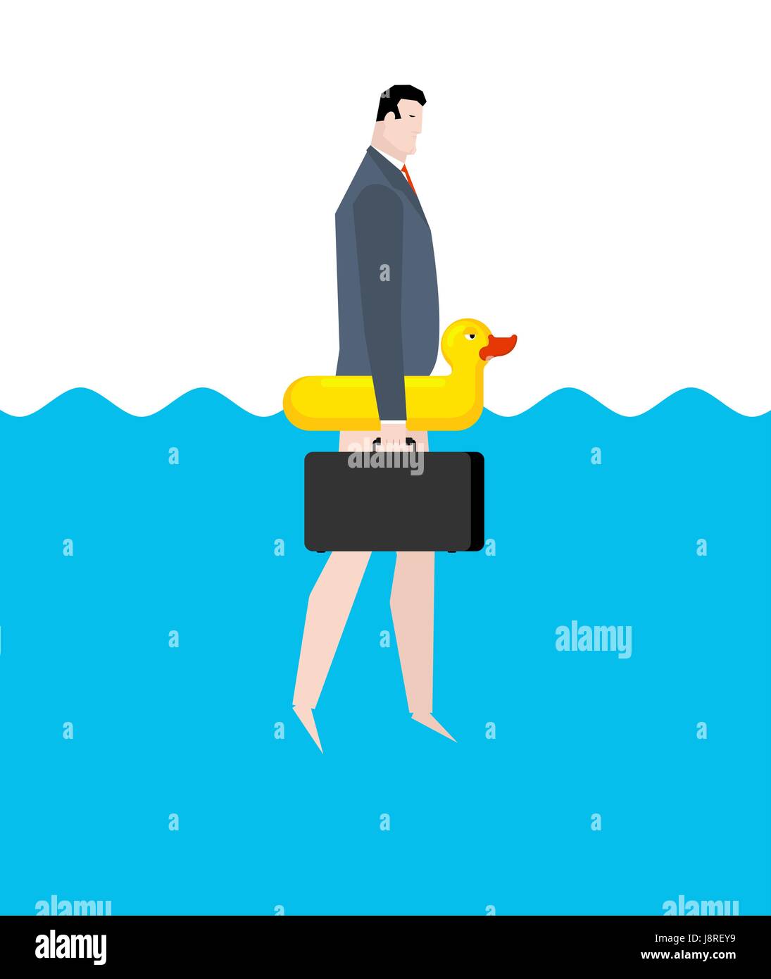 Businessman and inflatable duck. Manager on vacation sea. Business ...