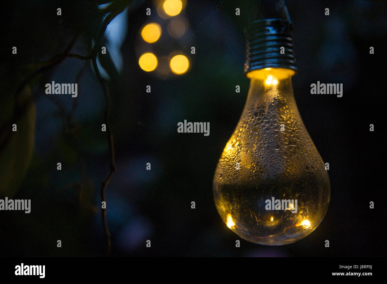 Solar powered lightbulbs at night Stock Photo - Alamy