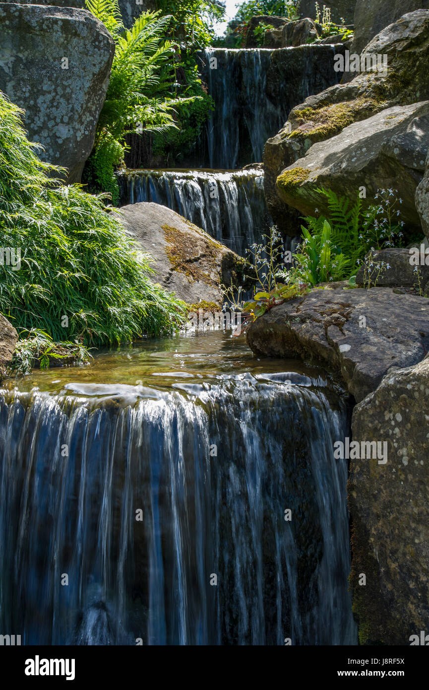 Waterfalls in a water feature at at RHS Wisley Stock Photo - Alamy