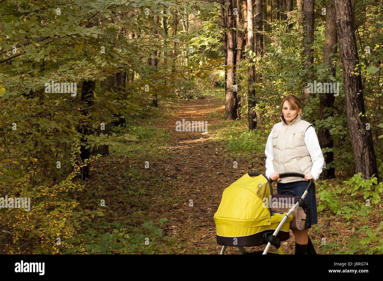 female, tree, trees, park, asphalt, fall, autumn, baby, woman, walk, go ...