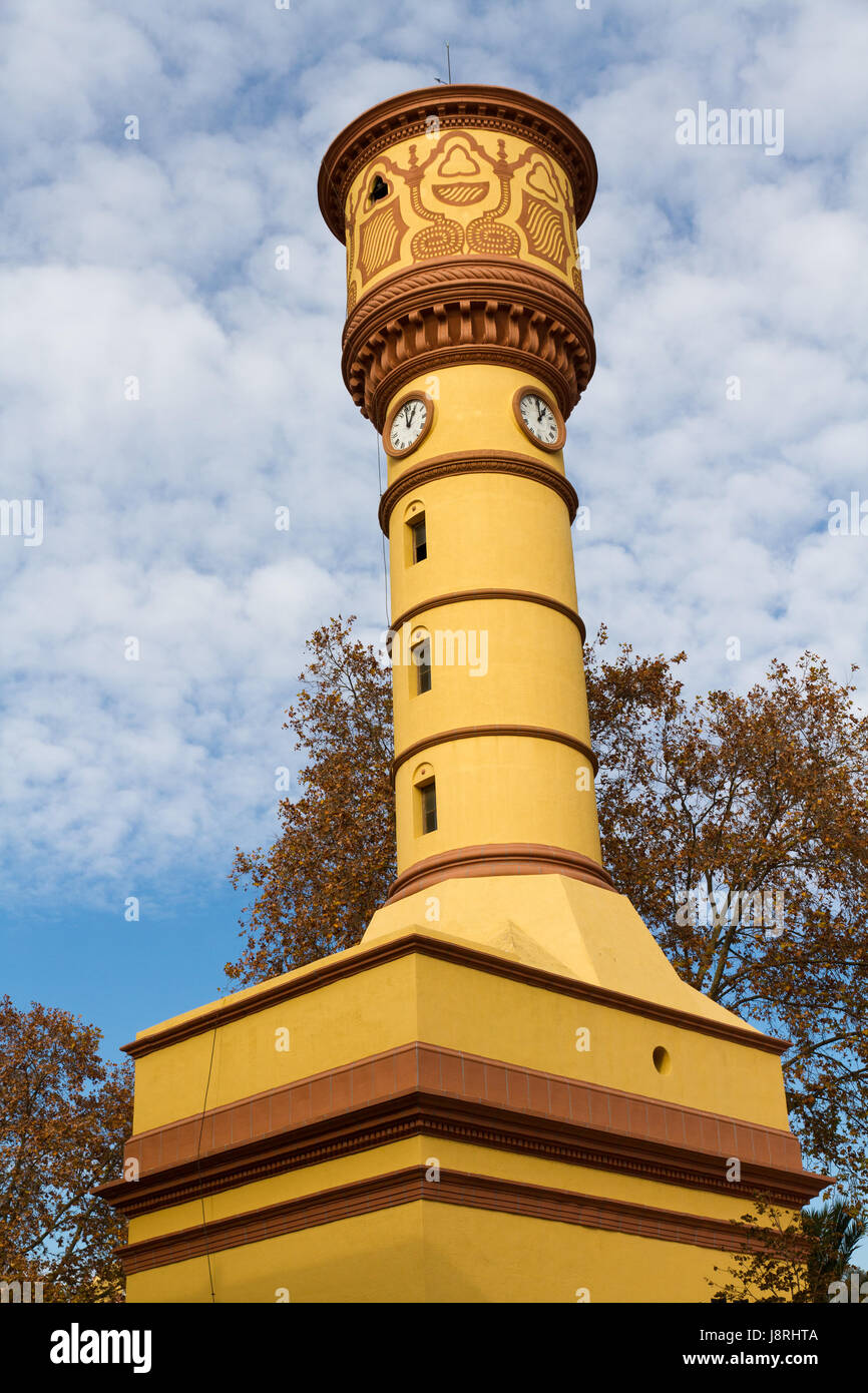 tower, clock, spain, brick, deposit, municipal, restored, old ...