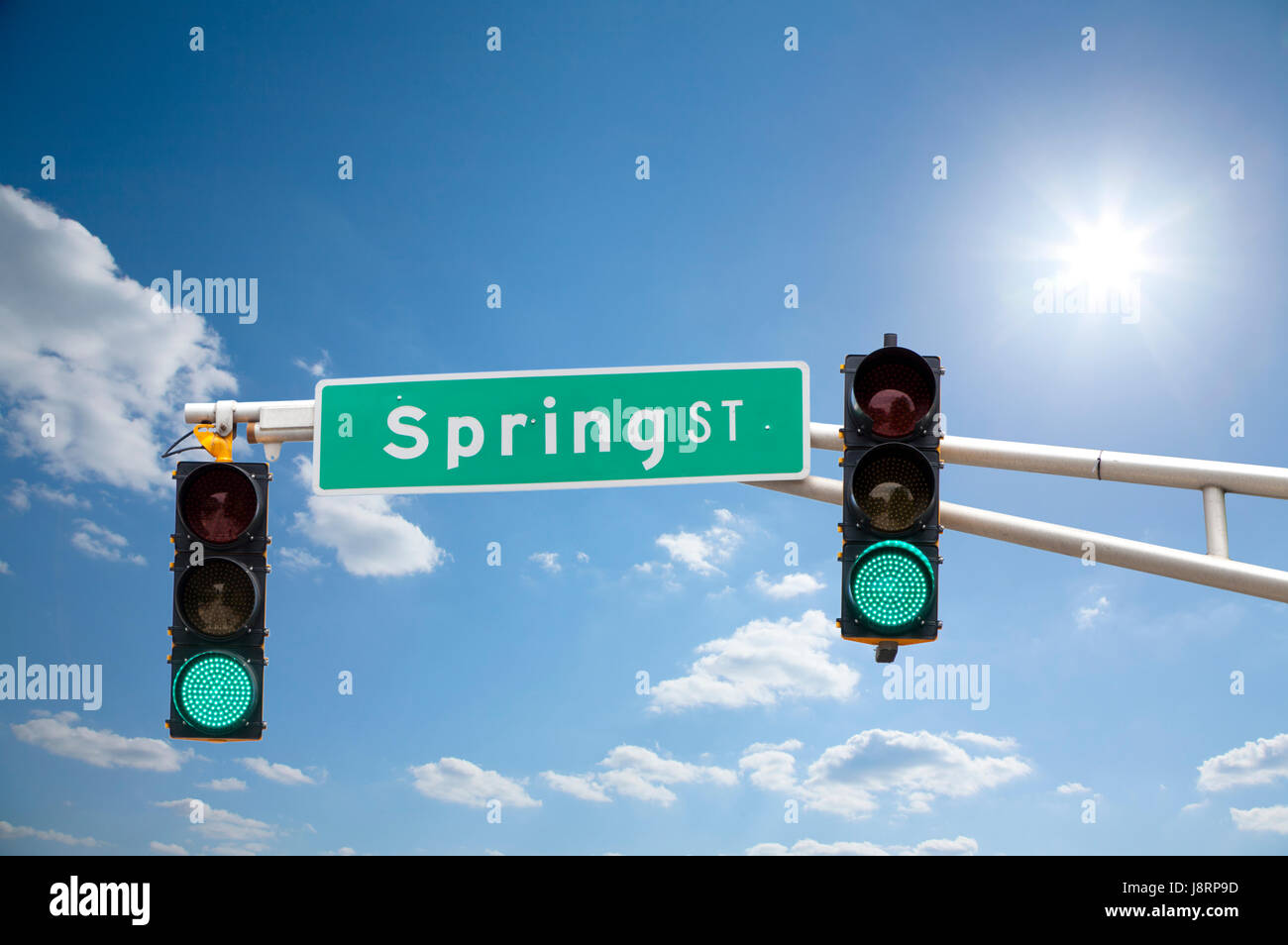 sign, signal, traffic, transportation, green, spring, bouncing, bounces ...